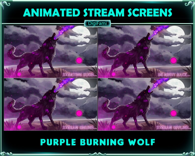 ANIMATED Twitch PURPLE Fire Wolf Screen Overlays, Purple Burning Wolf ...