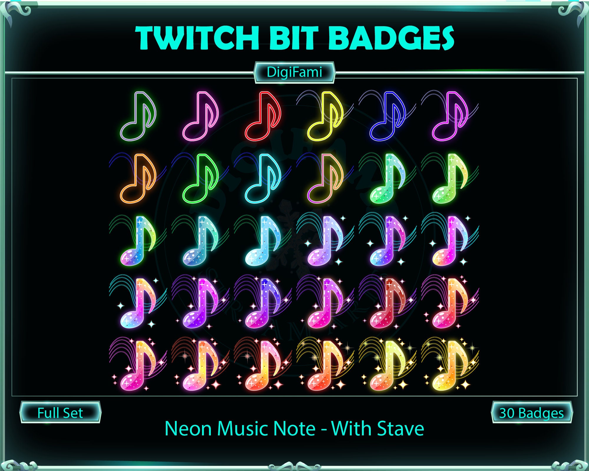 Neon Music Note Twitch Bit Badges, Sparkle Music Note Twitch Bit Badges ...