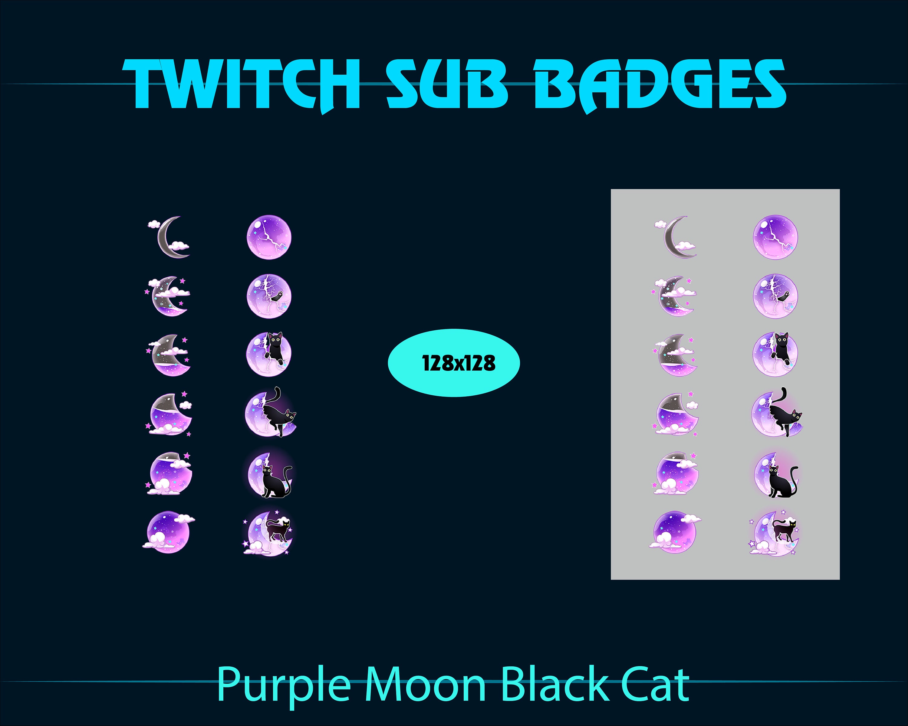 Purple Liquid Moon Black Cat Twitch Sub Badges, Moon Bottle Black Cat ...