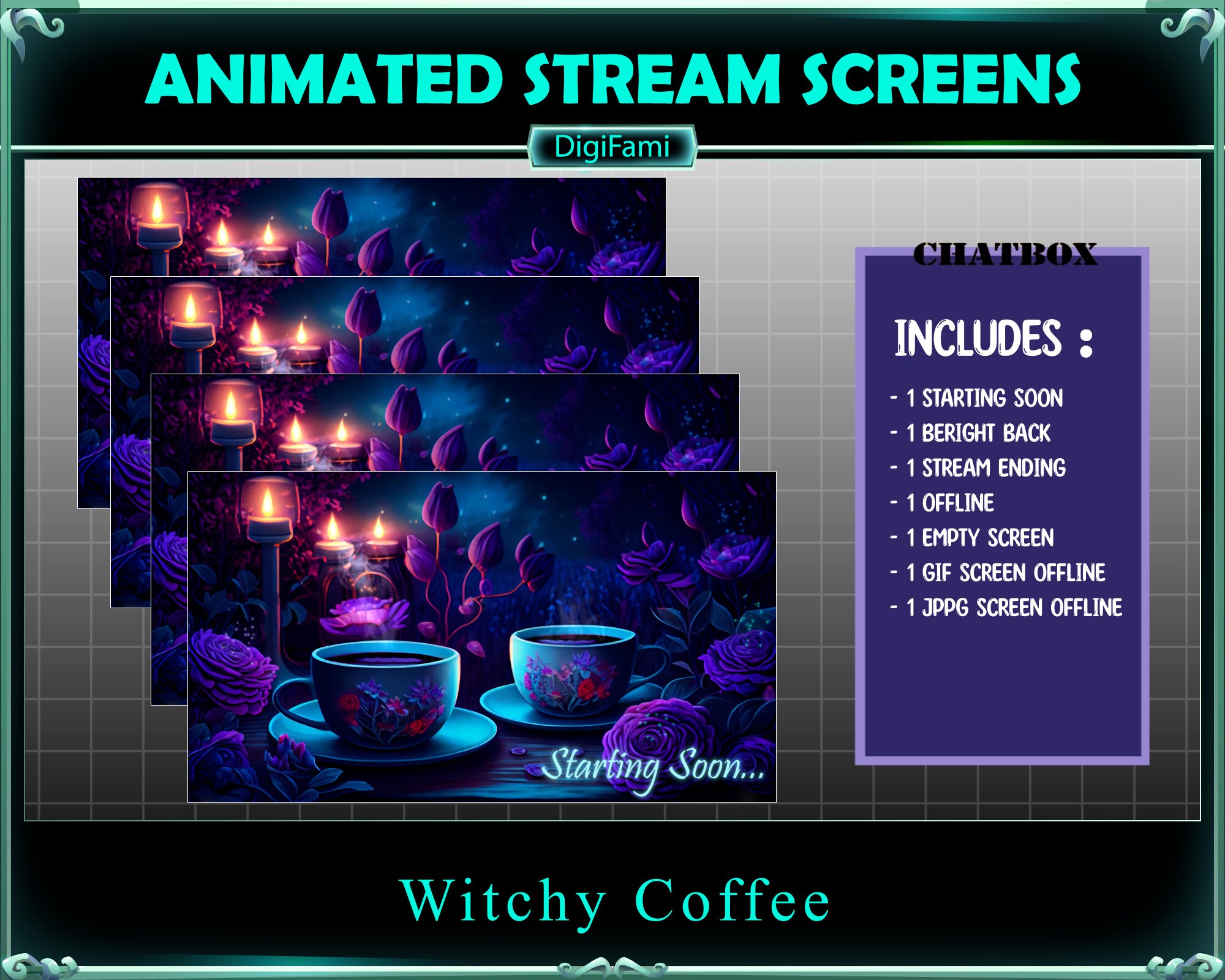 ANIMATED Twitch Stream Overlays Witchy Coffee, Witchy Garden Animated Stream Screens, Witchy ...