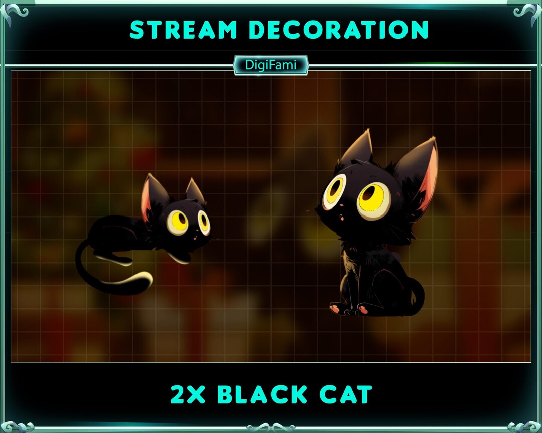 Cute Black Cat Animated Stream Decoration, Cute Black Kitten Twitch ...