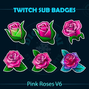 6 Pink Rose Twitch Sub Bit Badges, Beautiful Pink Flower Twitch Sub ...
