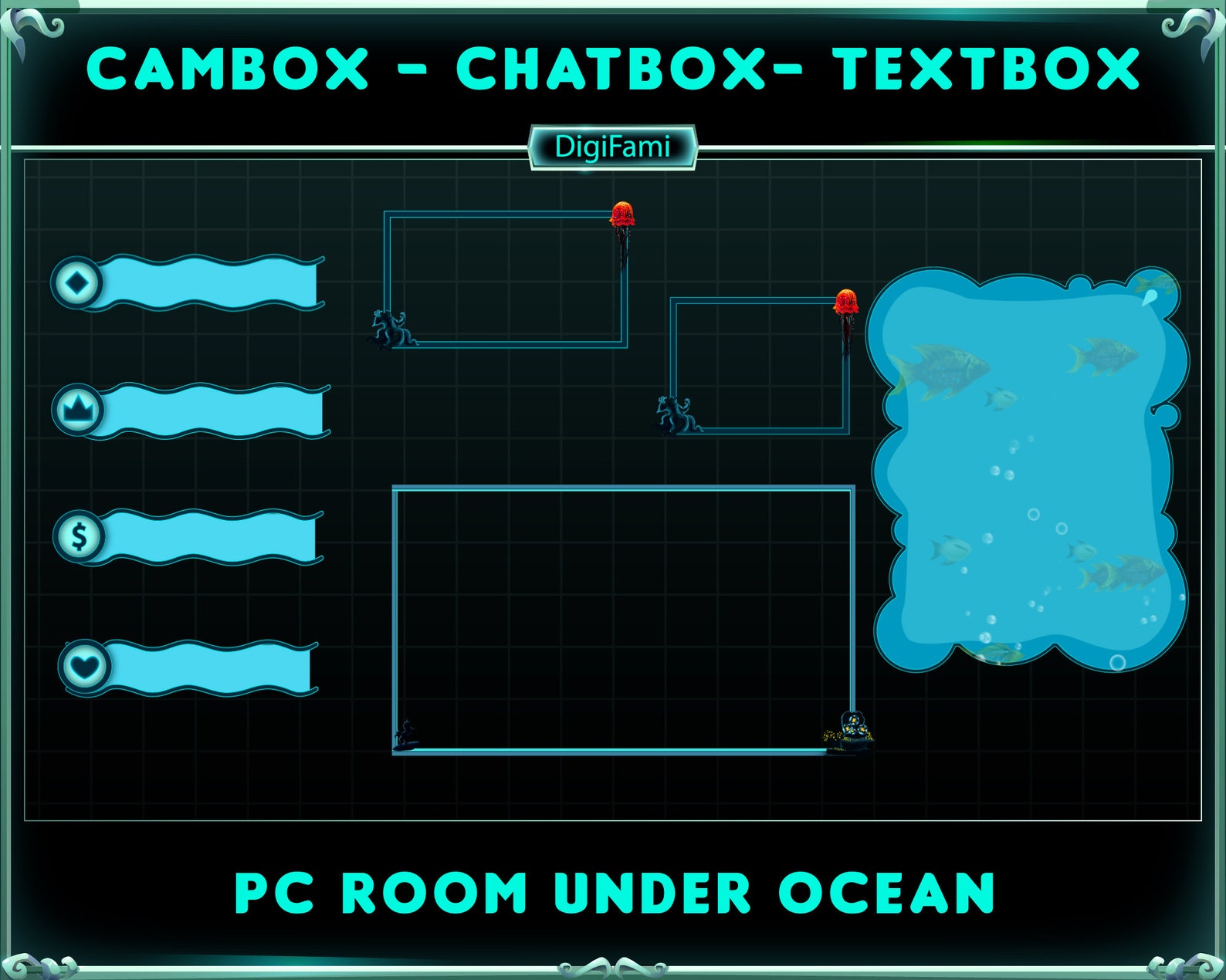 PC Room Under Sea ANIMATED Twitch Stream Overlay Package, Game Room ...