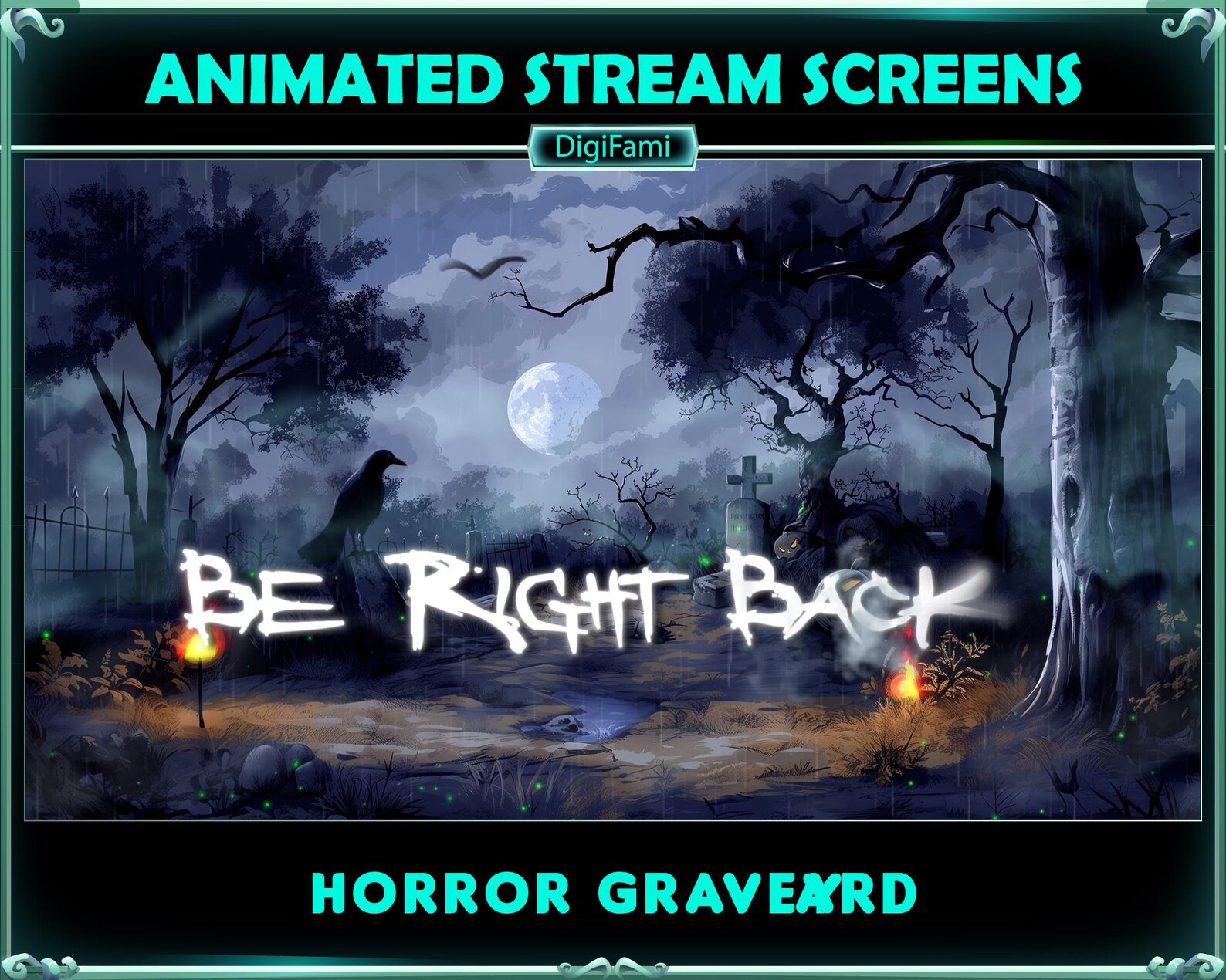 Spooky Halloween Animated Stream Screen Overlays, Black Crow in the ...