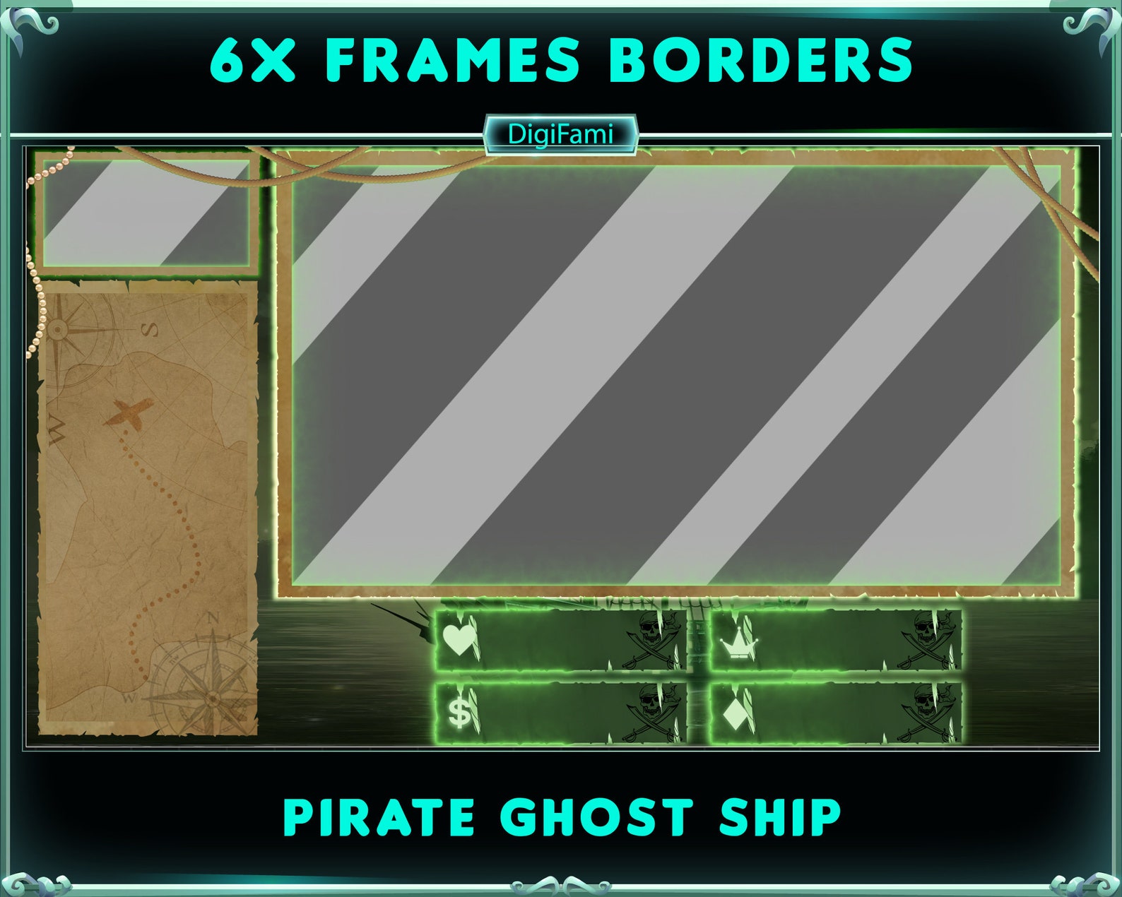 Ghost Pirate Ship Animated Twitch Overlay Package, Pirate Ghost Ship ...