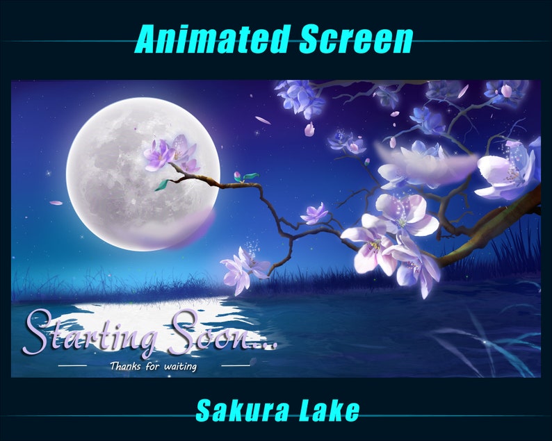 Animated Twitch Overlay Package Sakura Lake / Night Cherry Blossom ...