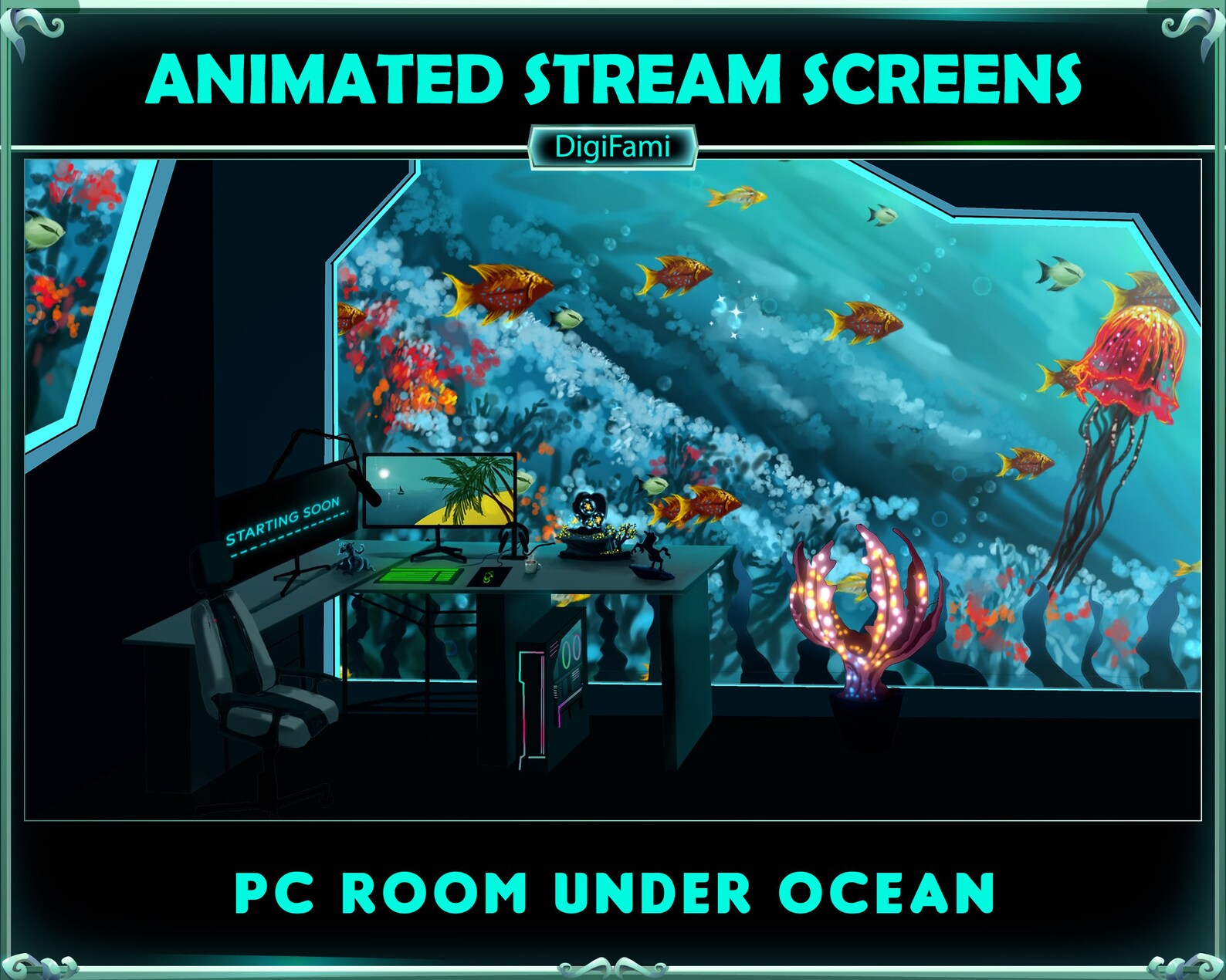 PC Room Under Sea ANIMATED Twitch Stream Overlay Package, Game Room ...