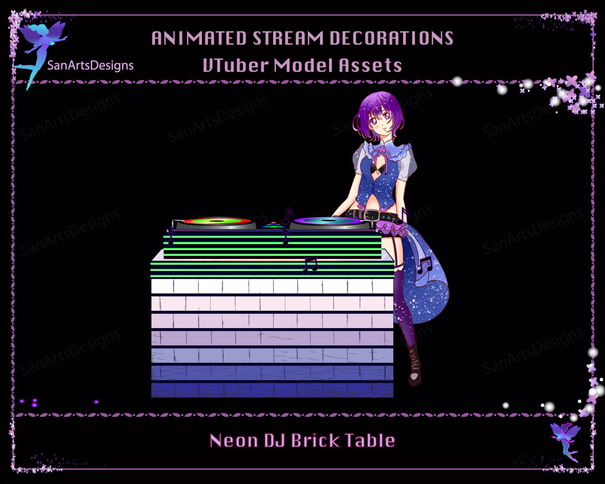 Animated Stream Decoration Neon DJ Table, Animated Neon DJ Table Vtuber ...