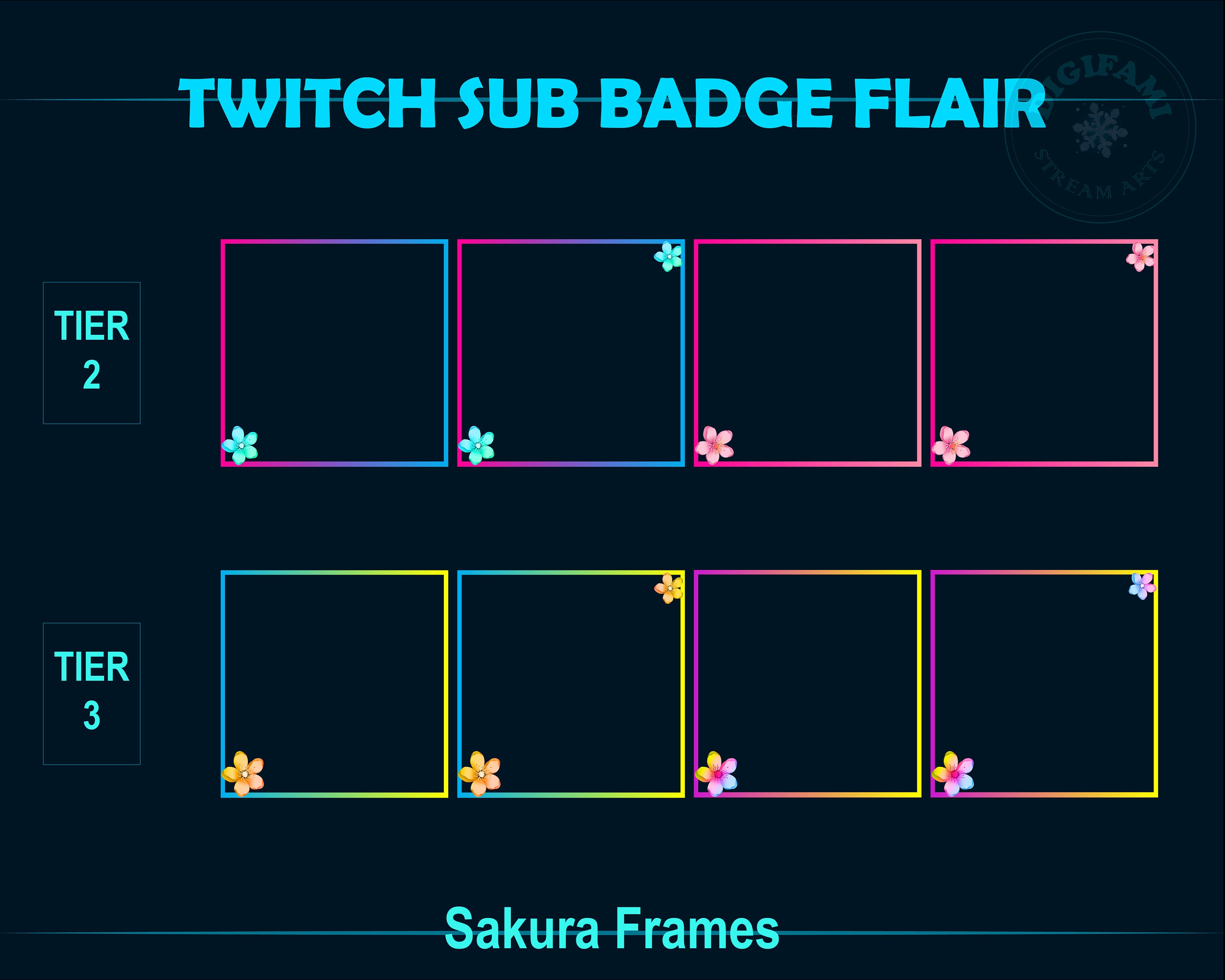 Neon Sakura Frames Twitch Sub Badge Flair, Cute Colorful Sakura Frames ...