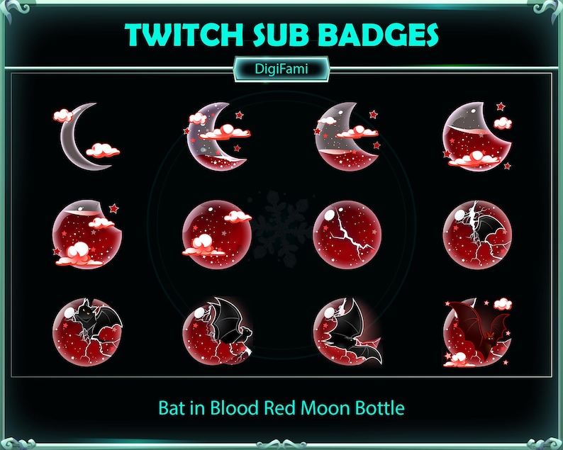 Dark Red Liquid Moon Black Bat Twitch Sub Badges, Blood Moon Bottle ...