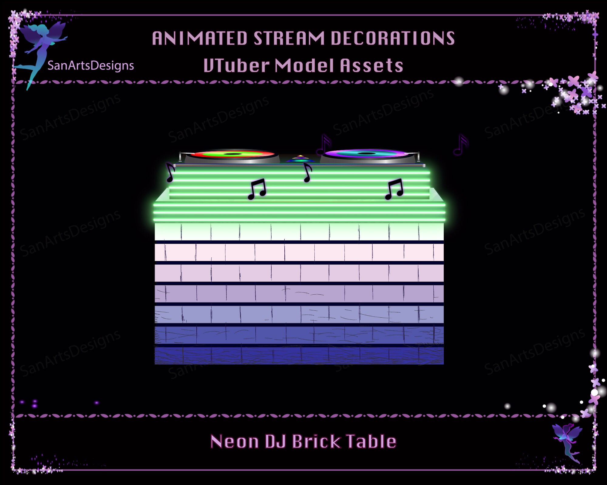 Animated Stream Decoration Neon DJ Table, Animated Neon DJ Table Vtuber ...
