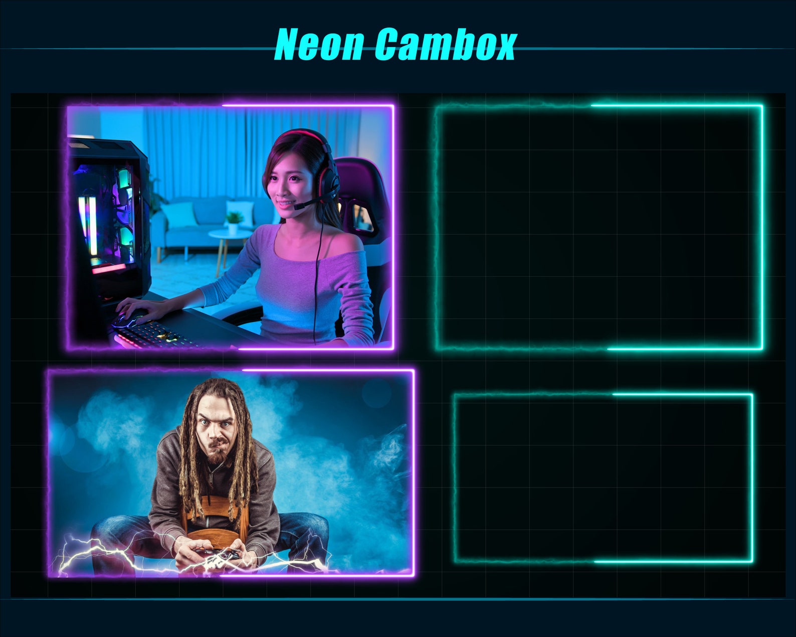 ANIMATED Twitch Webcam Overlay NEON Cam Frame / Purple Cyan Neon Twitch ...