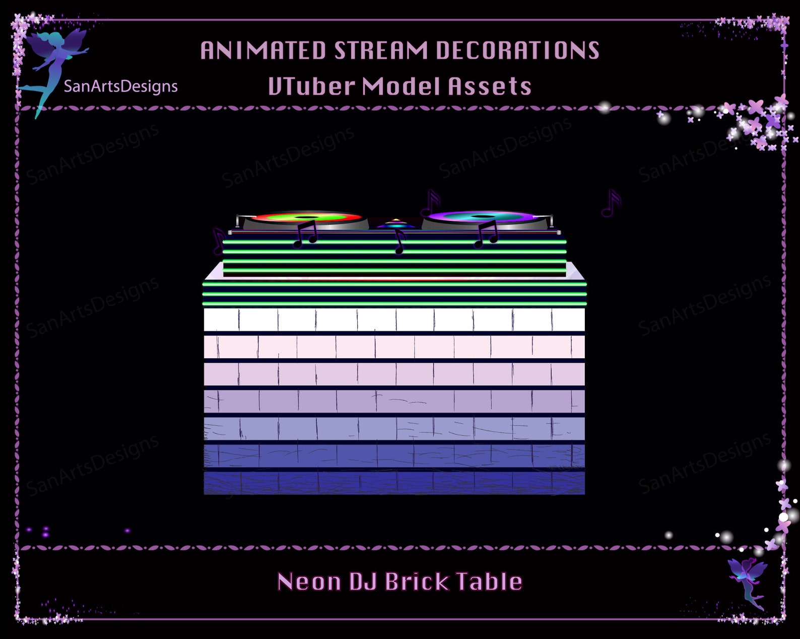 Animated Stream Decoration Neon DJ Table, Animated Neon DJ Table Vtuber ...