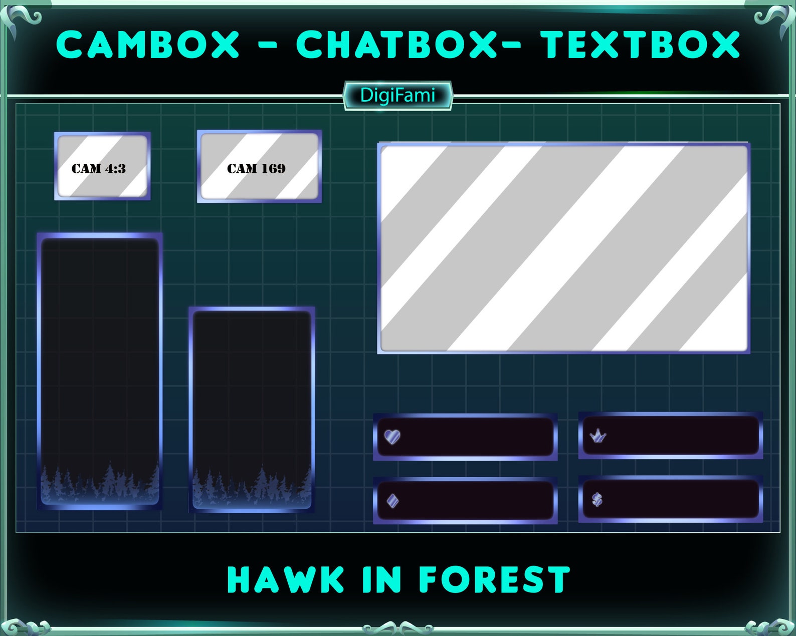 Animated Twitch Overlay Package Hawk in Light Forest, Animated Stream ...