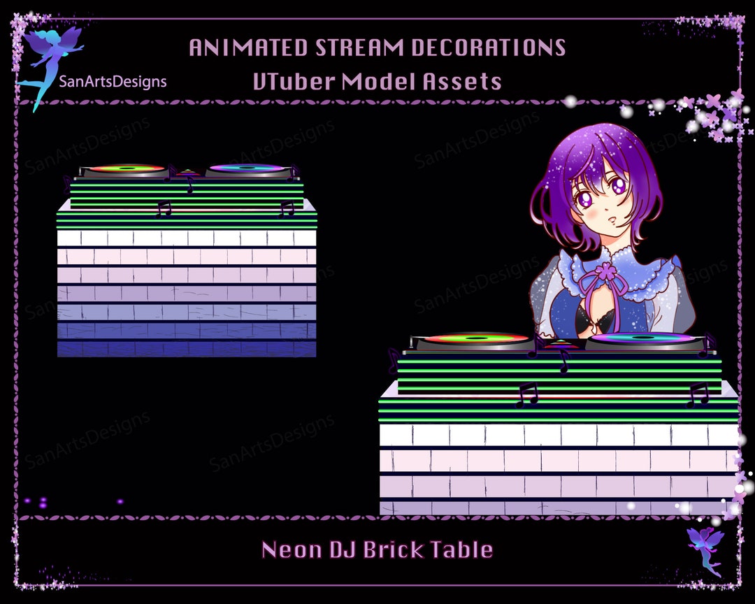 Animated Stream Decoration Neon DJ Table, Animated Neon DJ Table Vtuber ...