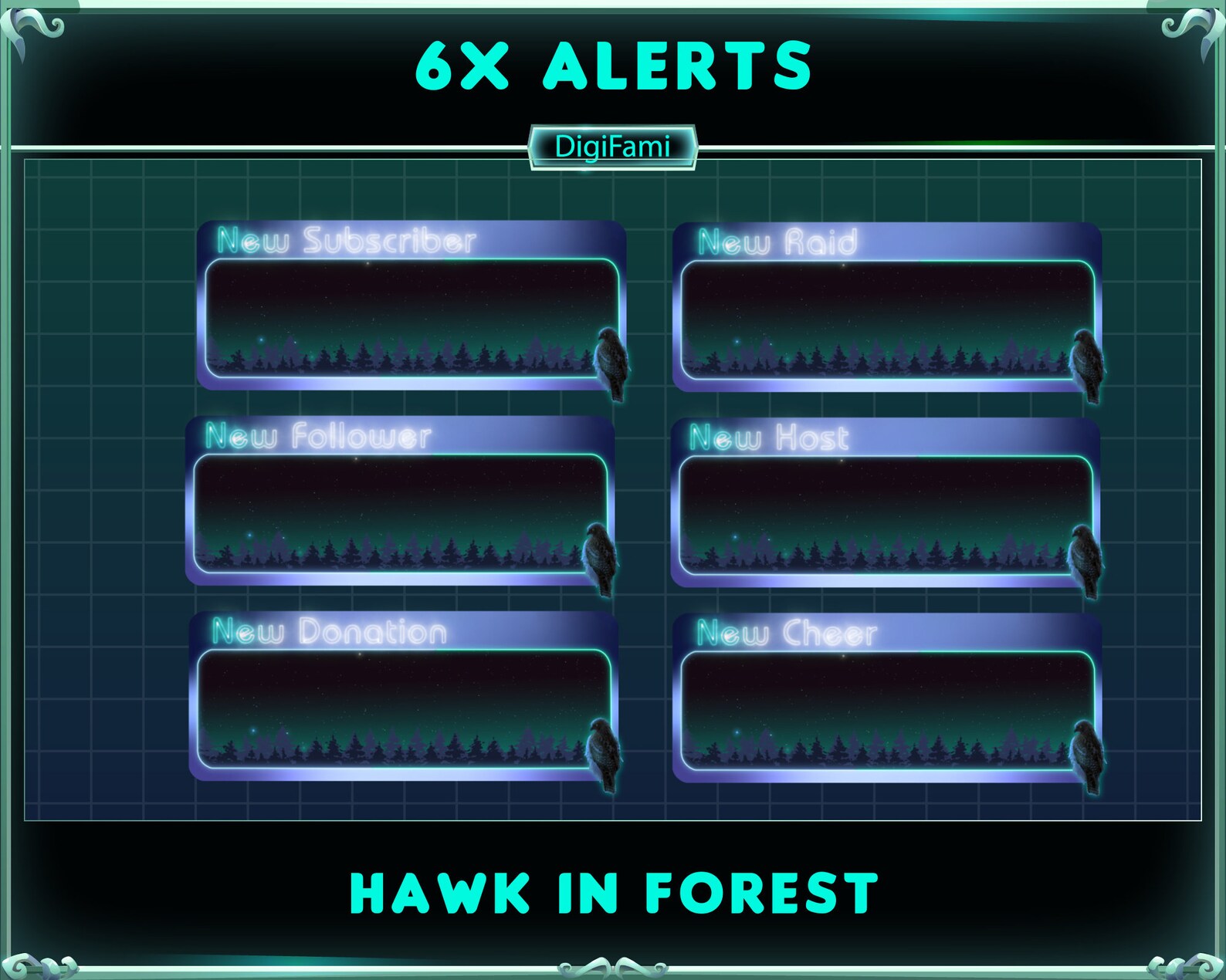 Animated Twitch Overlay Package Hawk in Light Forest, Animated Stream ...