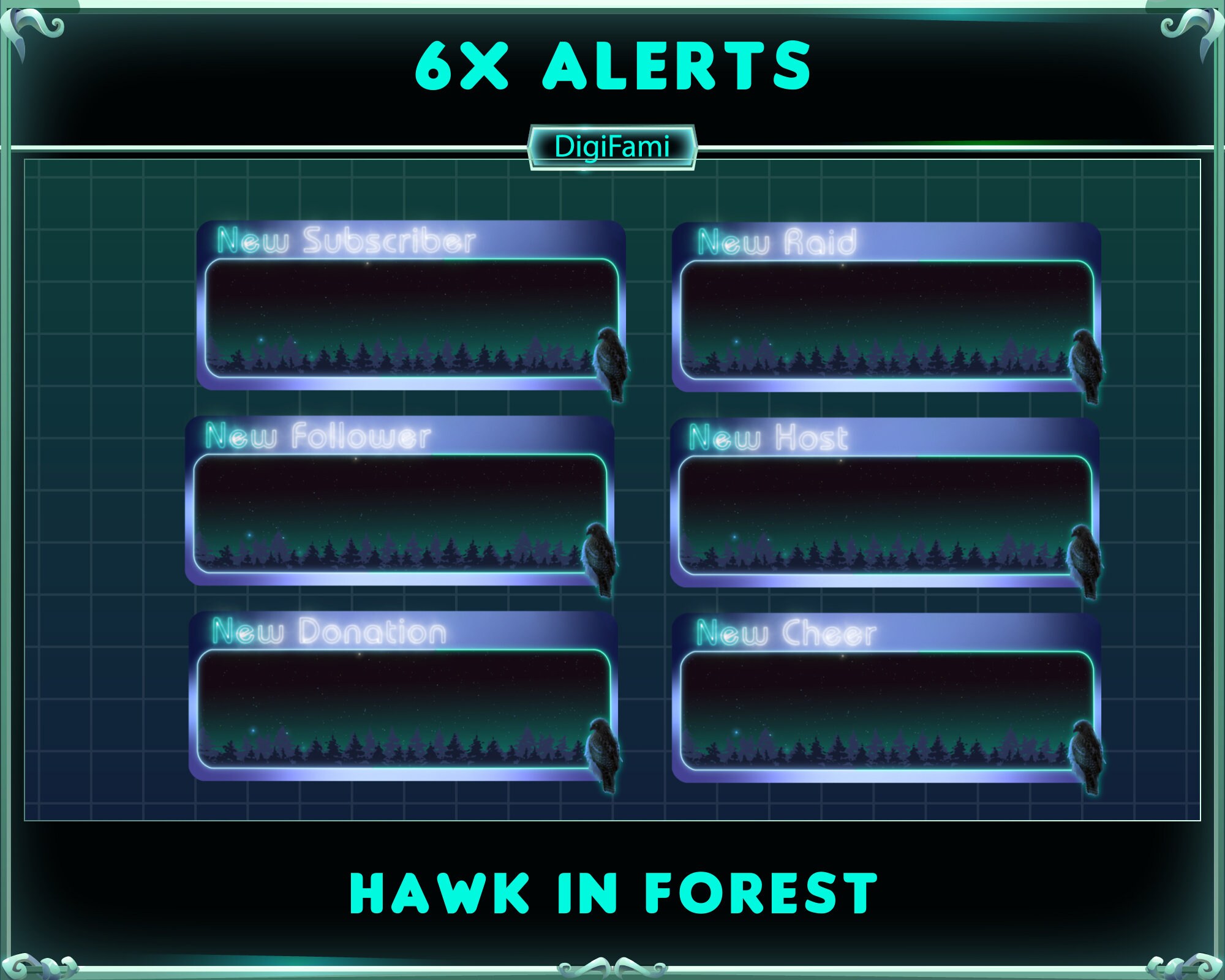 Animated Twitch Overlay Package Hawk in Light Forest, Animated Stream ...