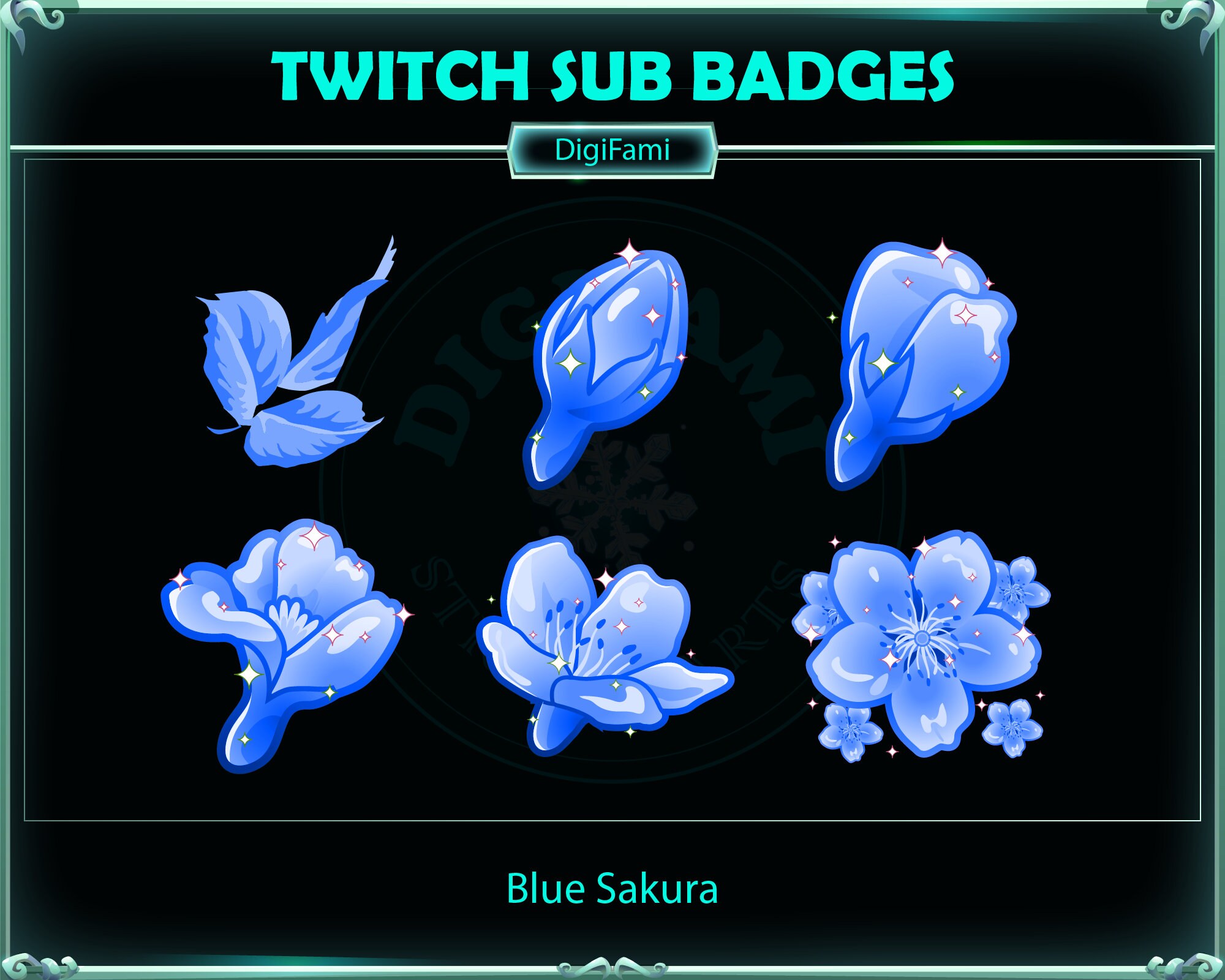 Blue Sakura Twitch Sub Bit Badges, Blue Cherry Blossom Twitch Sub Badge ...