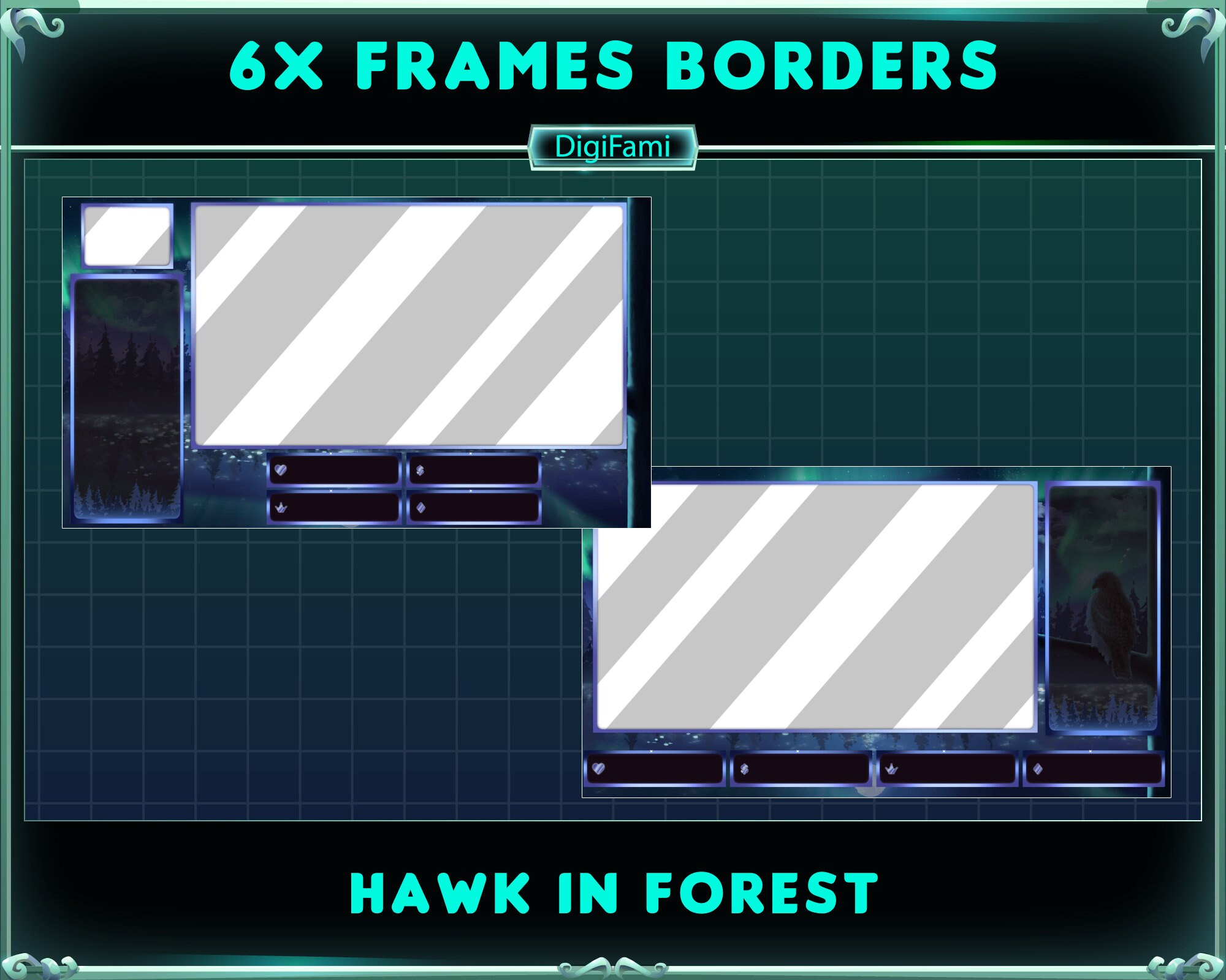 Animated Twitch Overlay Package Hawk in Light Forest, Animated Stream ...