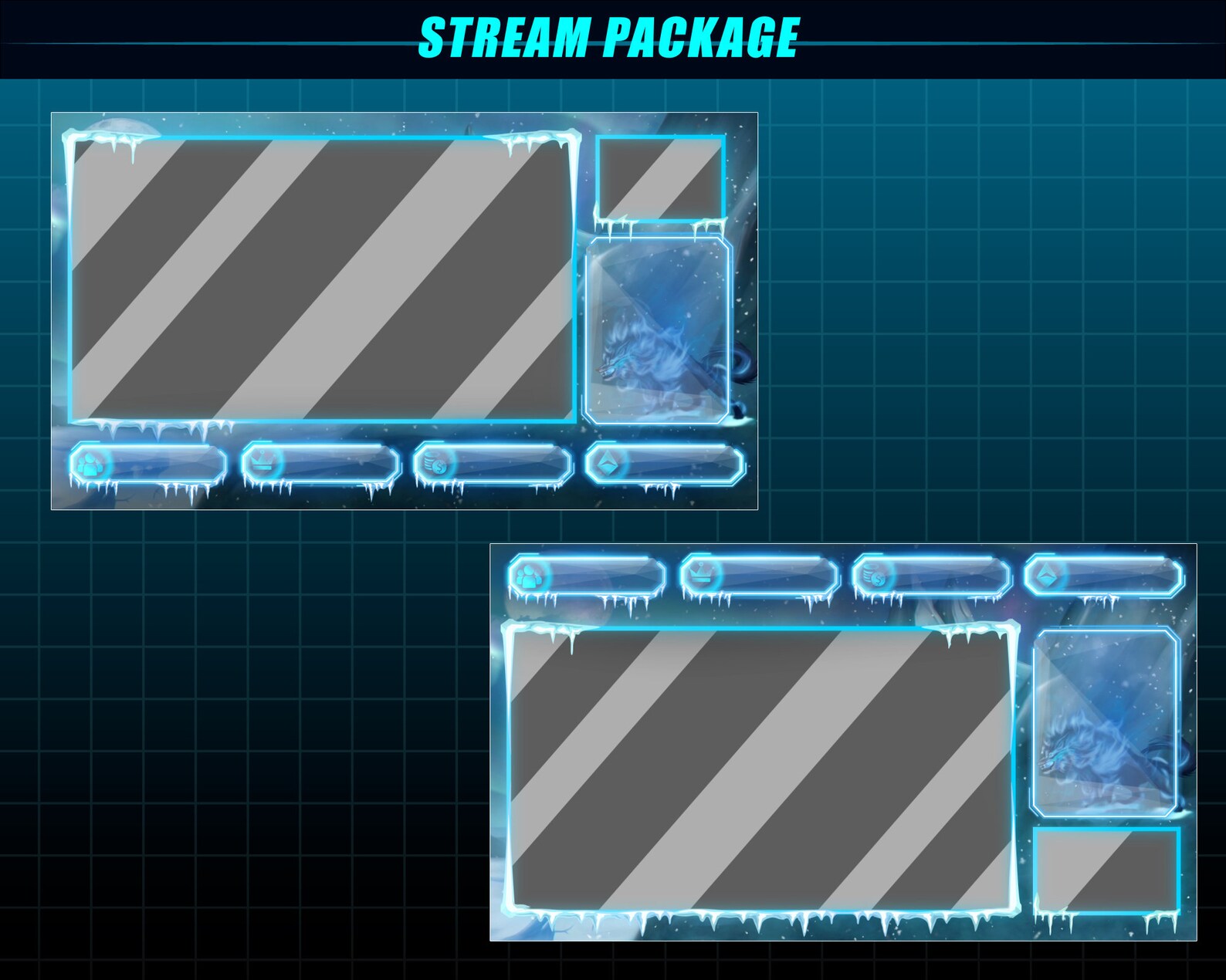 ICE Wolf Animated Twitch Stream Overlay Package, Winter Ice Wolf Twitch ...