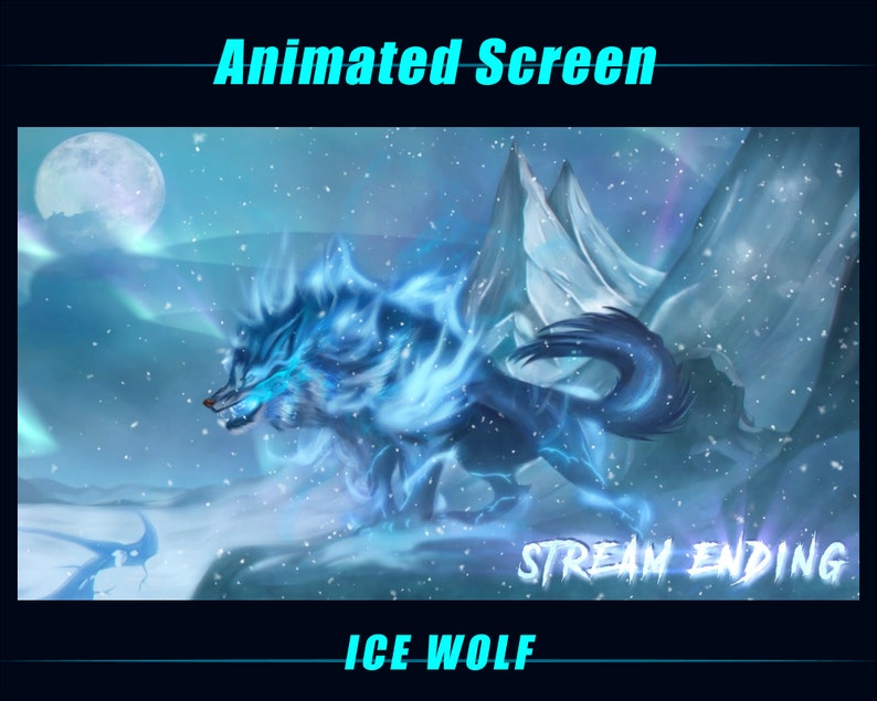 ICE Wolf Animated Twitch Stream Overlays, Winter Ice Wolf Twitch Screen ...