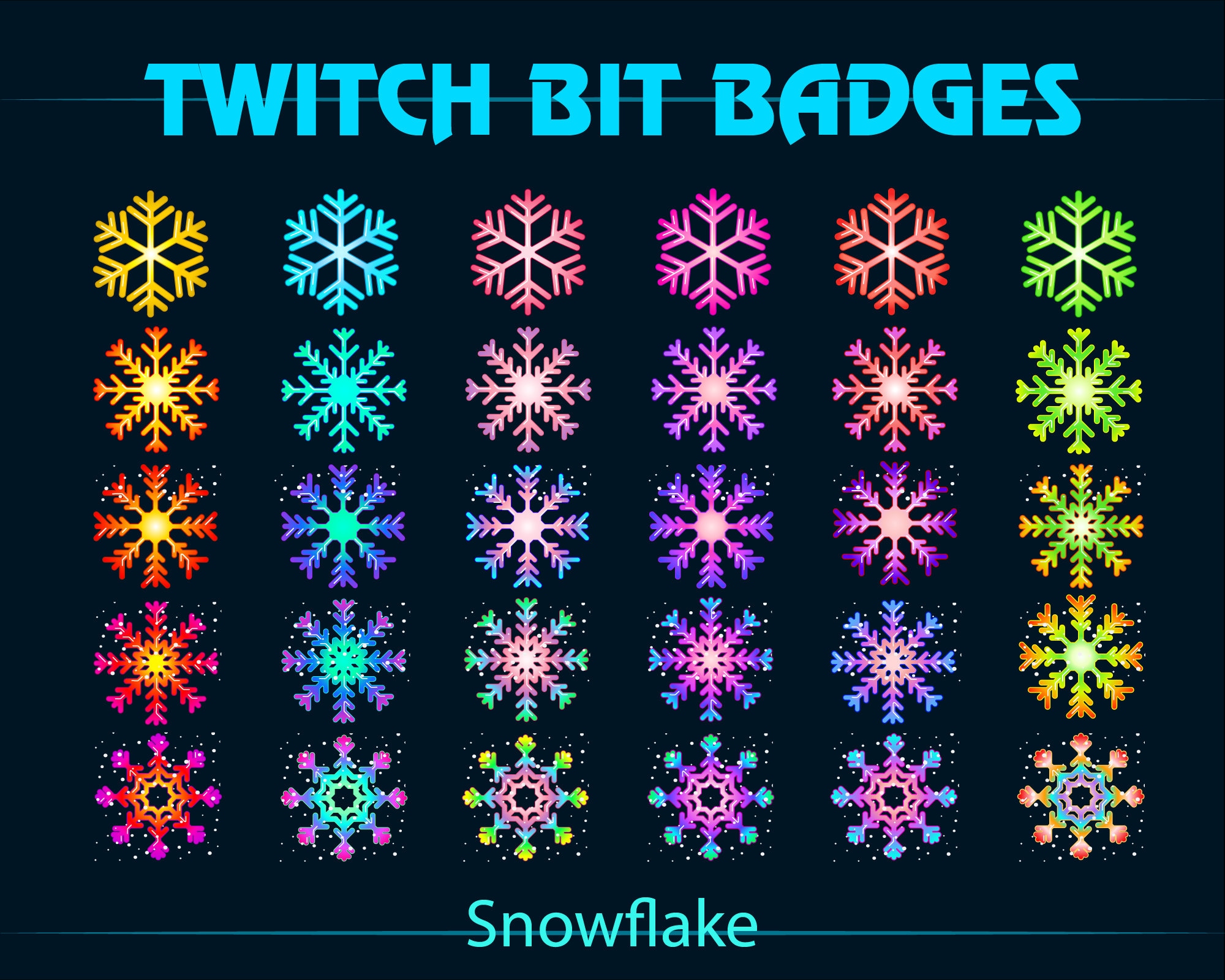 Neon Snowflake Twitch Bit Badges, Colorful Snowflake Twitch Bit Badges ...