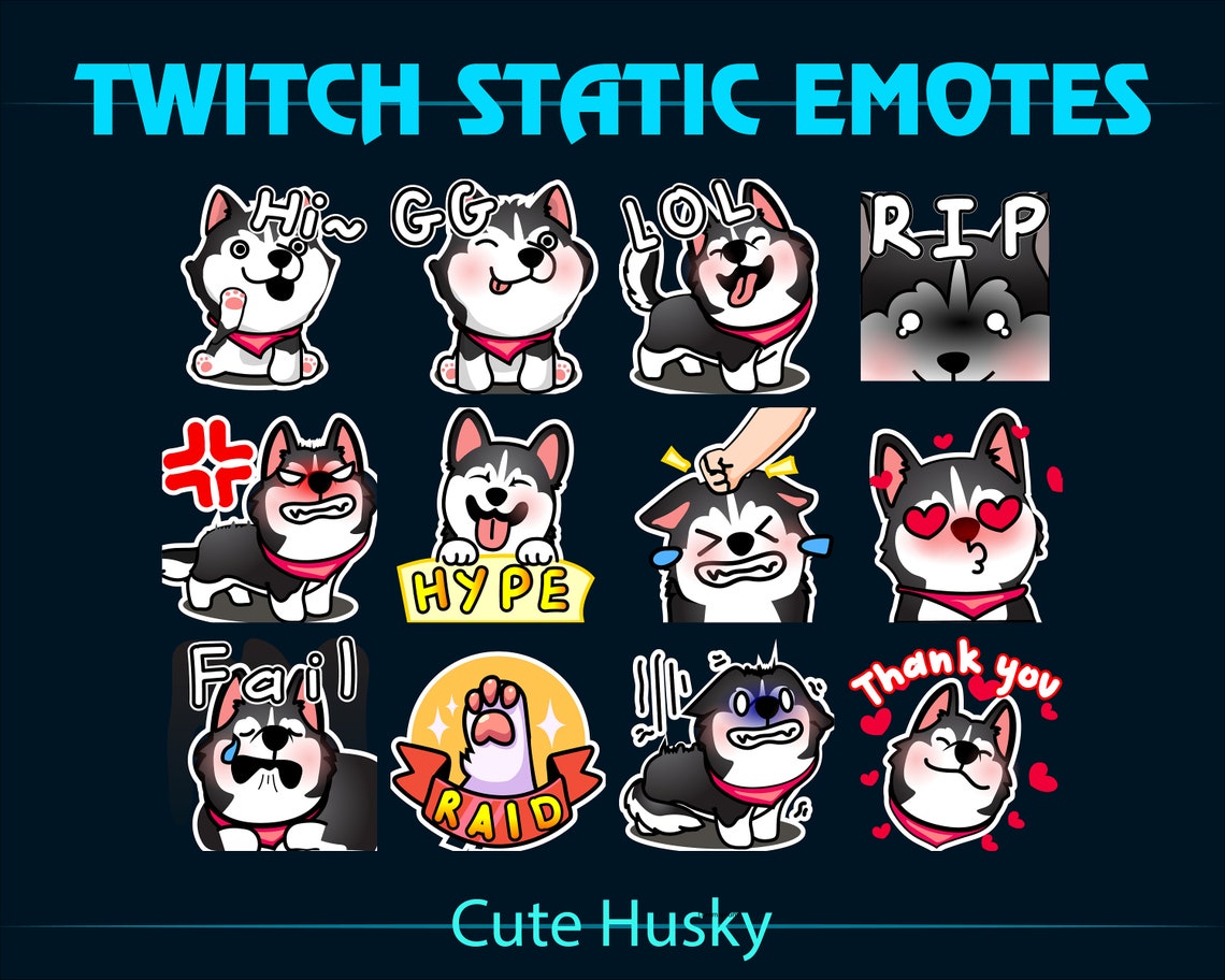 Cute Husky Twitch Emotes Package, Cute Husky Static Stream Chat Emotes ...