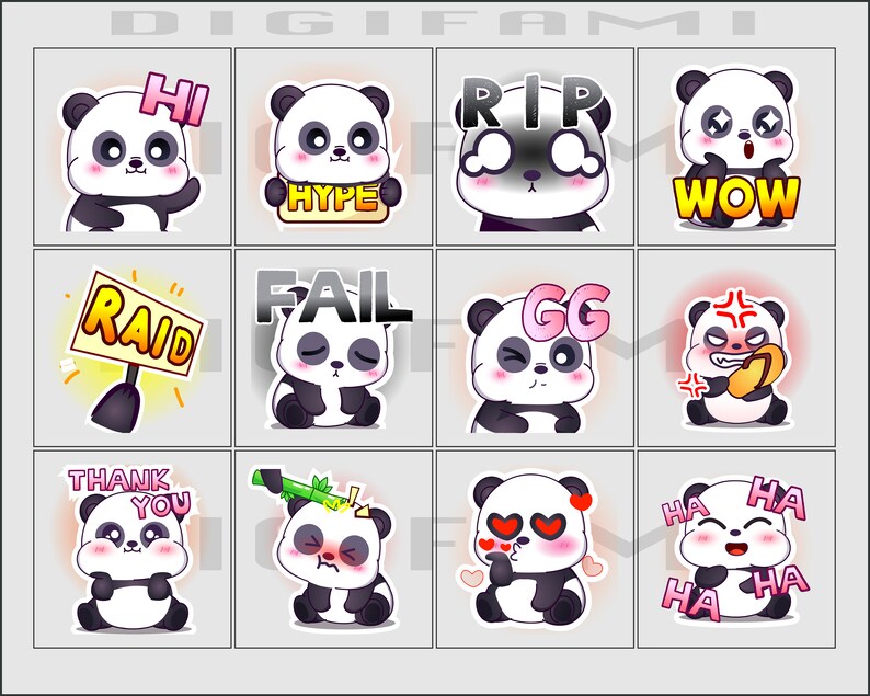 Cute Chibi Panda Twitch Emotes Package, Cute Panda Bear Static Stream ...