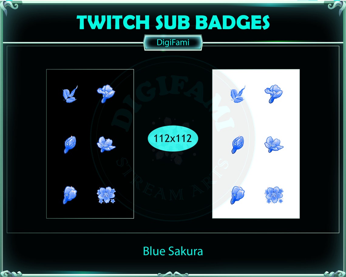 Blue Sakura Twitch Sub Bit Badges, Blue Cherry Blossom Twitch Sub Badge ...