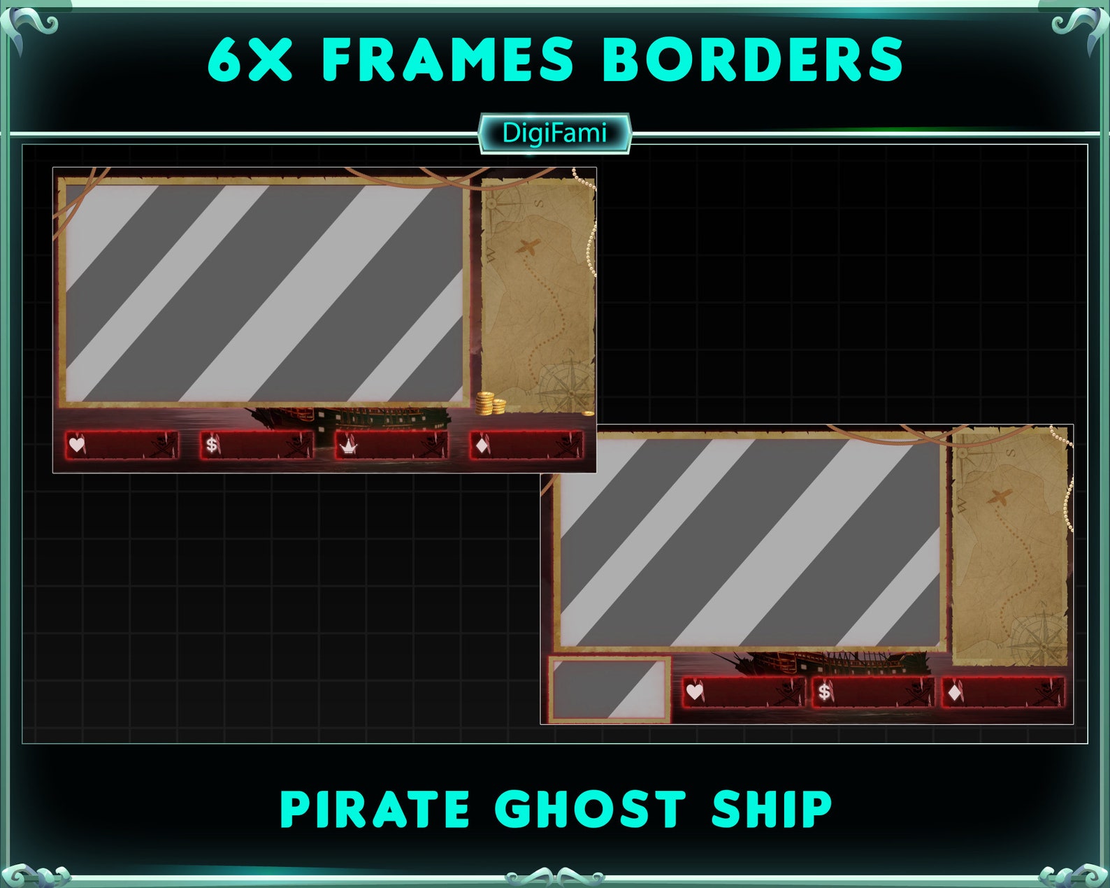 RED Ghost Pirate Ship Animated Twitch Overlay Package, Blood Pirate ...