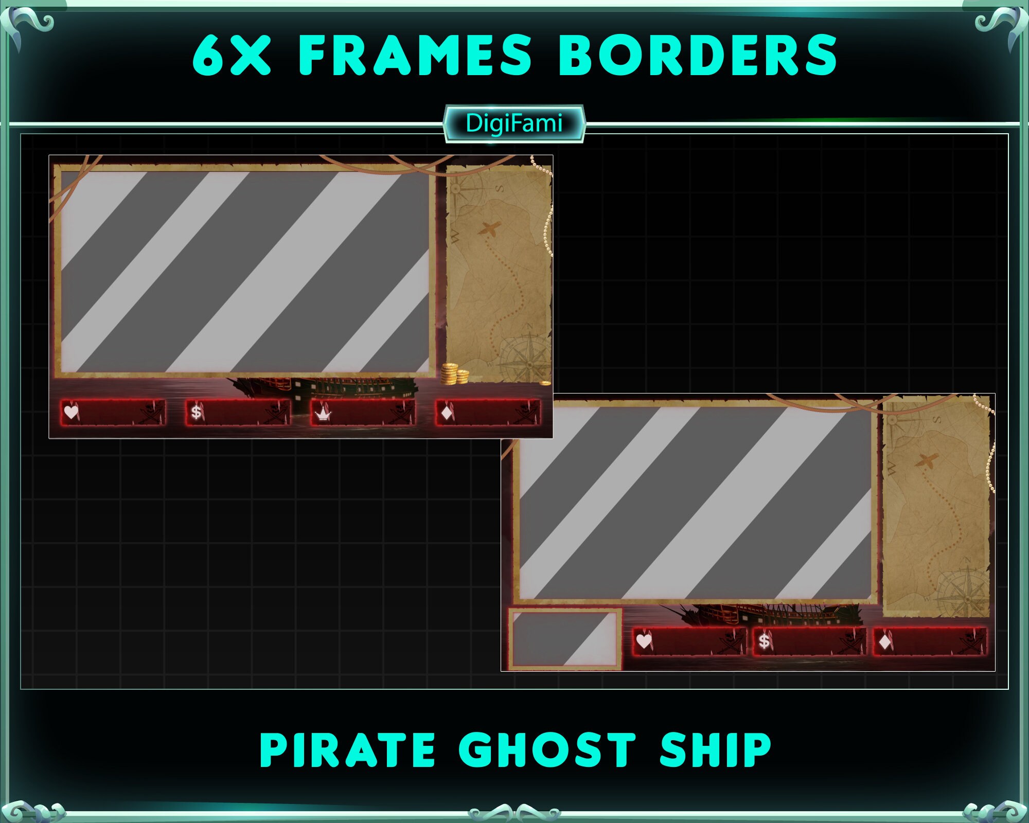 RED Ghost Pirate Ship Animated Twitch Overlay Package, Blood Pirate ...