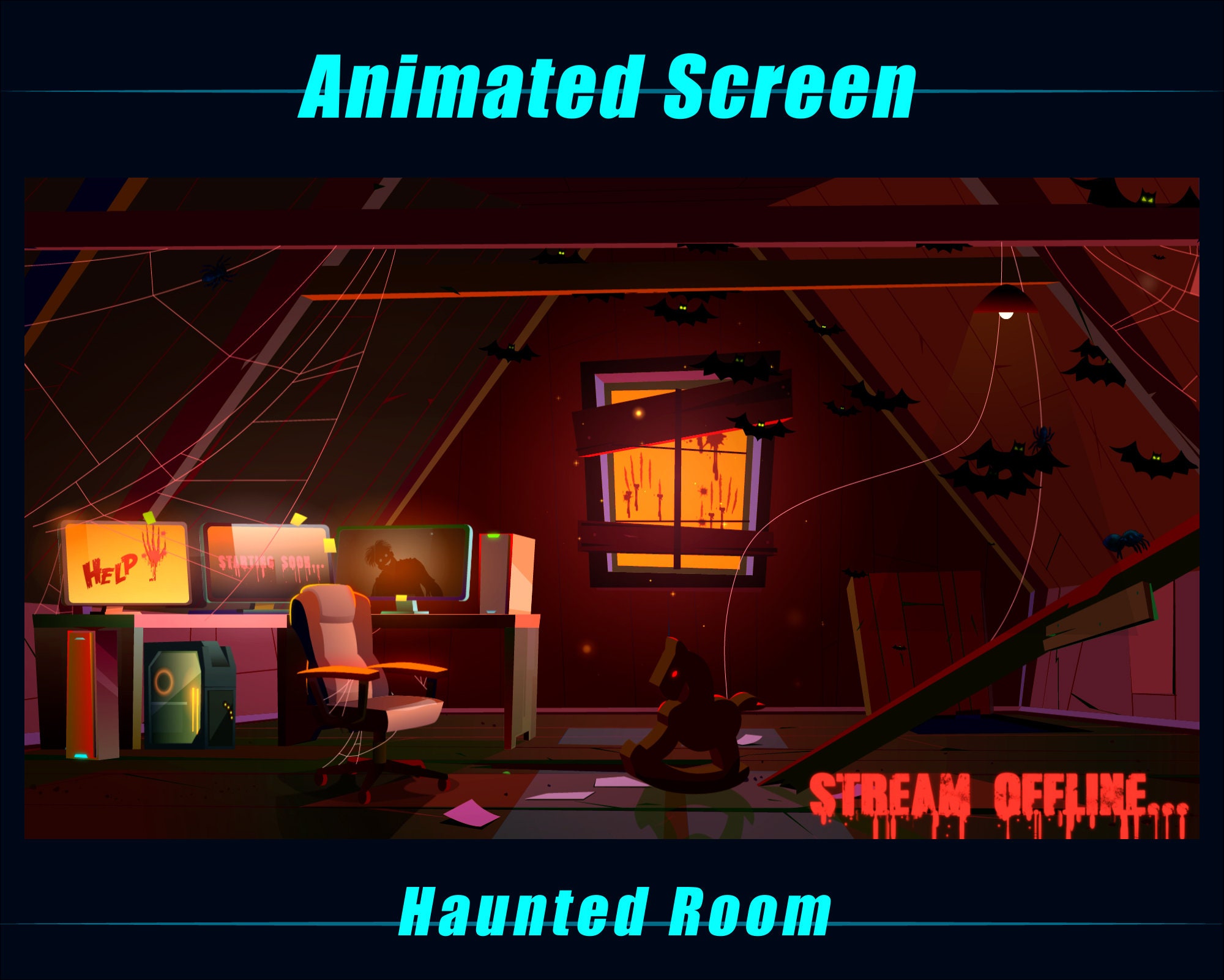 Halloween Bloody Haunted PC Room Animated Stream Scenes, BLOODY Horror ...