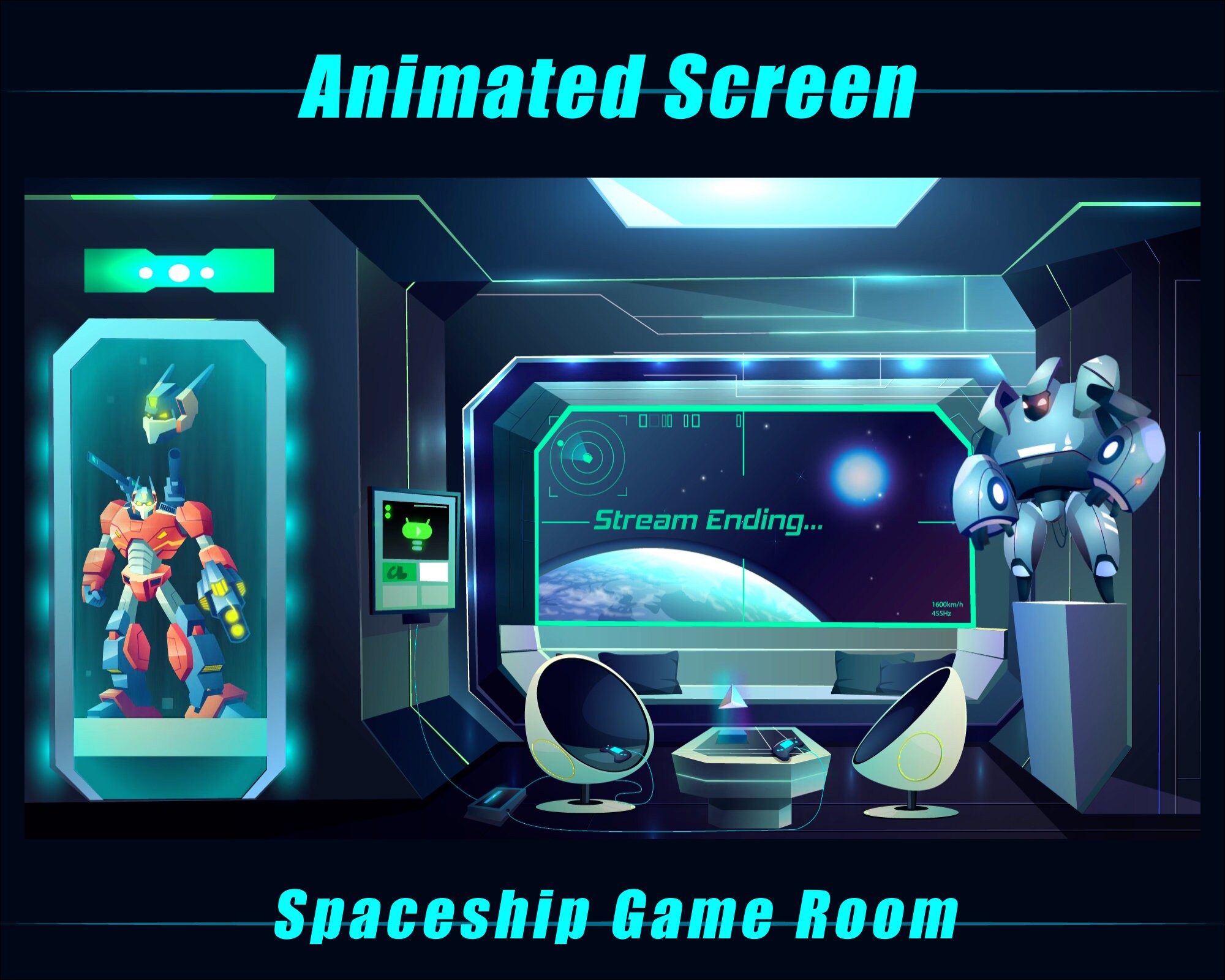 ANIMATED Twitch Spaceship Gaming Room Screen Overlays, Neon Spaceship ...