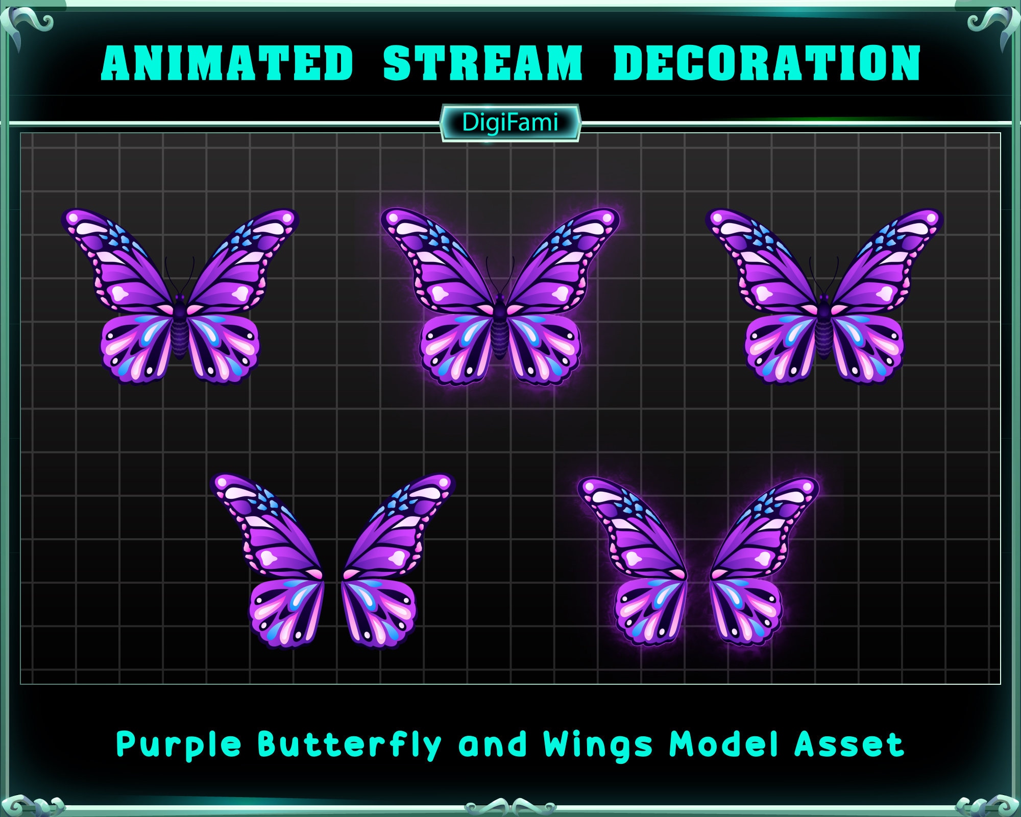 Animated Purple Butterfly Stream Decorations, Animated Purple Butterfly Wings Vtuber Model ...
