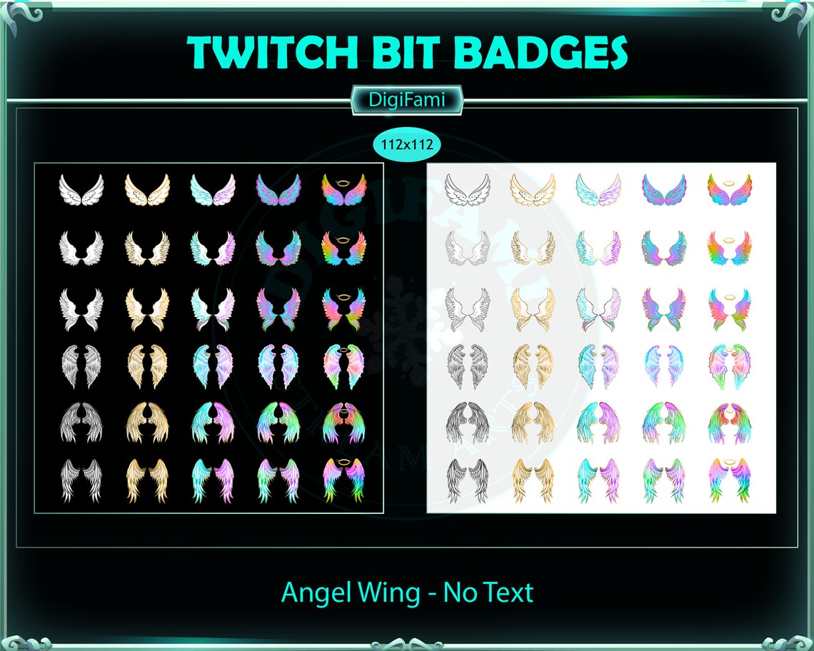 Angel Wings Twitch Sub Bit Badges, Silver Gold Angel Wings Twitch Sub ...