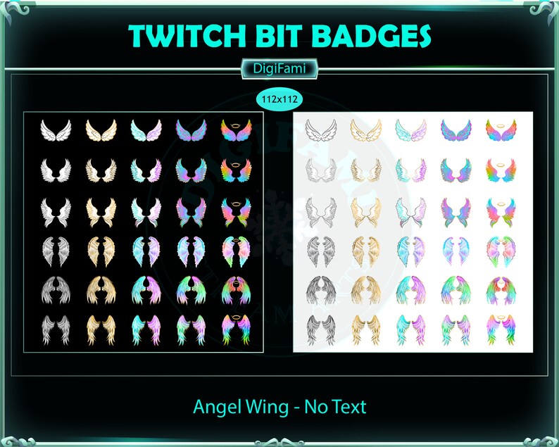 Angel Wings Twitch Sub Bit Badges, Silver Gold Angel Wings Twitch Sub ...