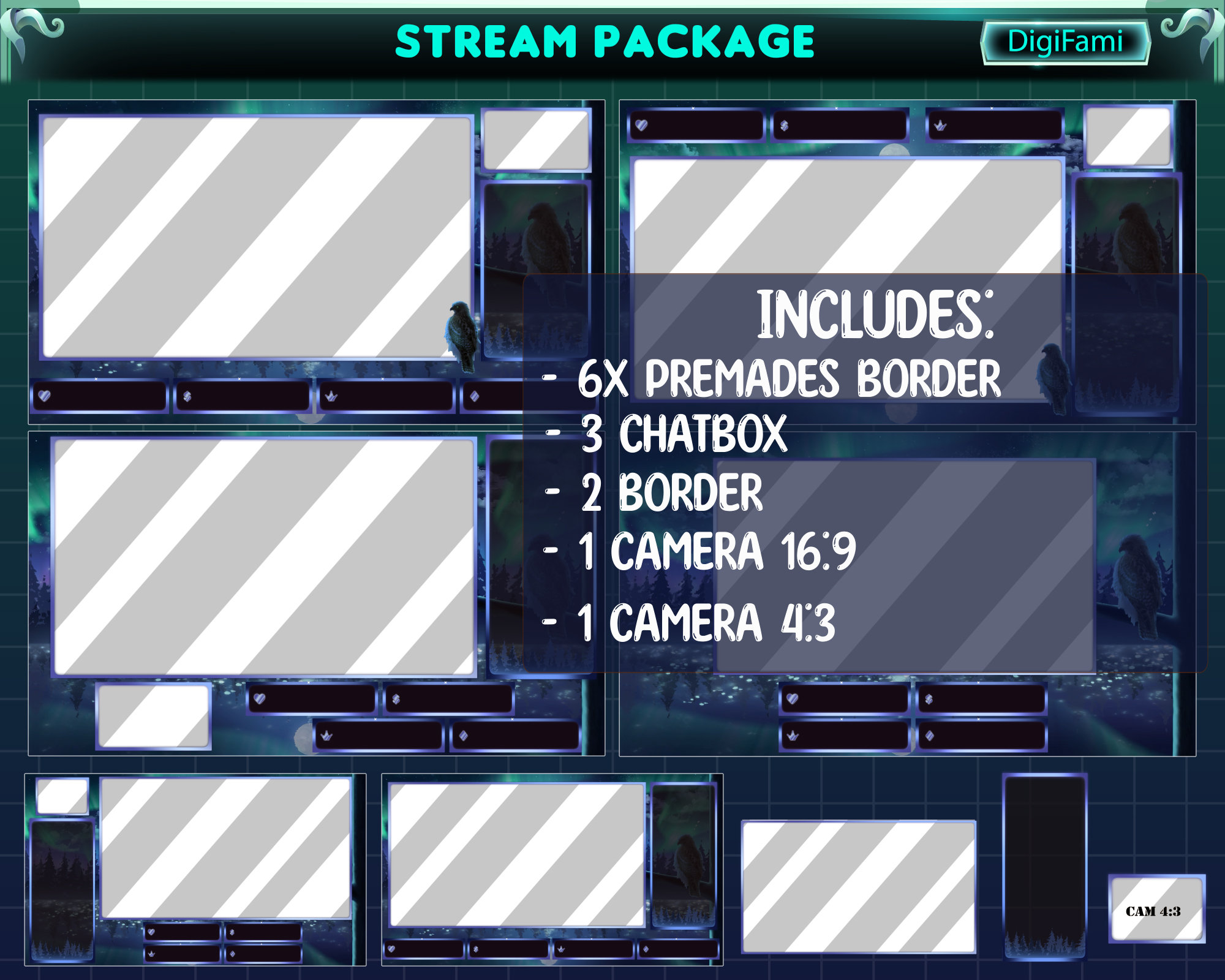 Animated Twitch Overlay Package Hawk in Light Forest, Animated Stream ...