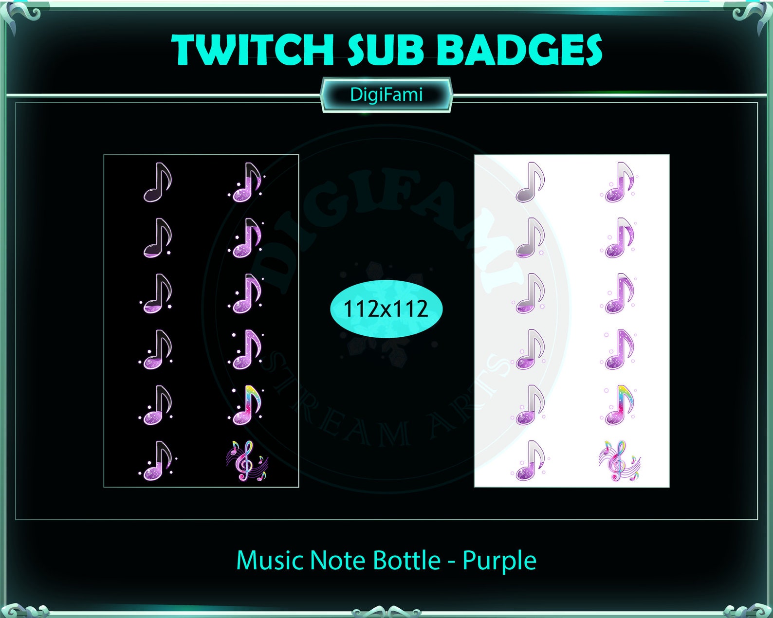 PURPLE Music Note Bottle Twitch Sub Badges for Streamers, Youtubers ...