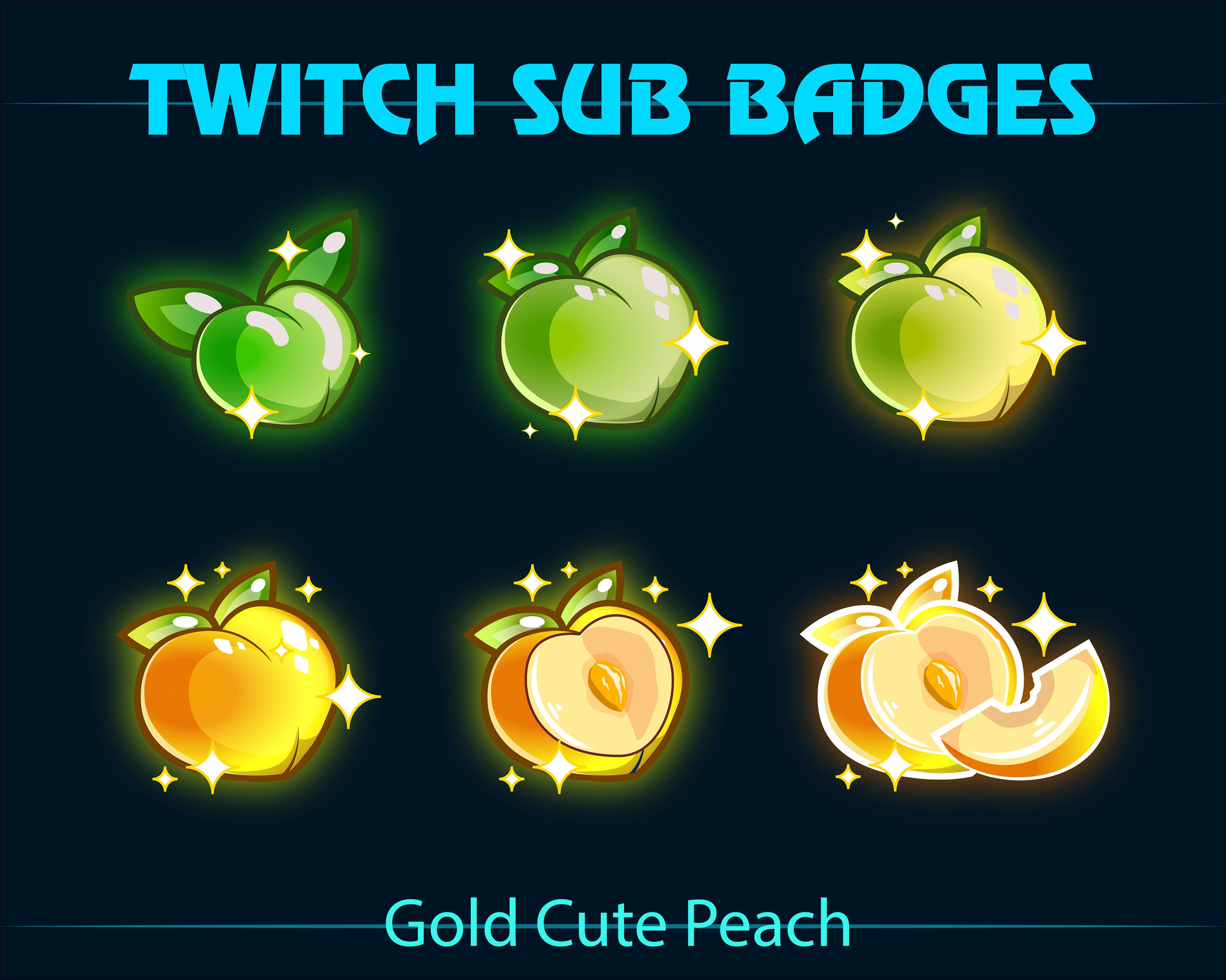Cute Sparkle Gold Peach Twitch Sub Bit Badges / Cute Peach Twitch Sub ...