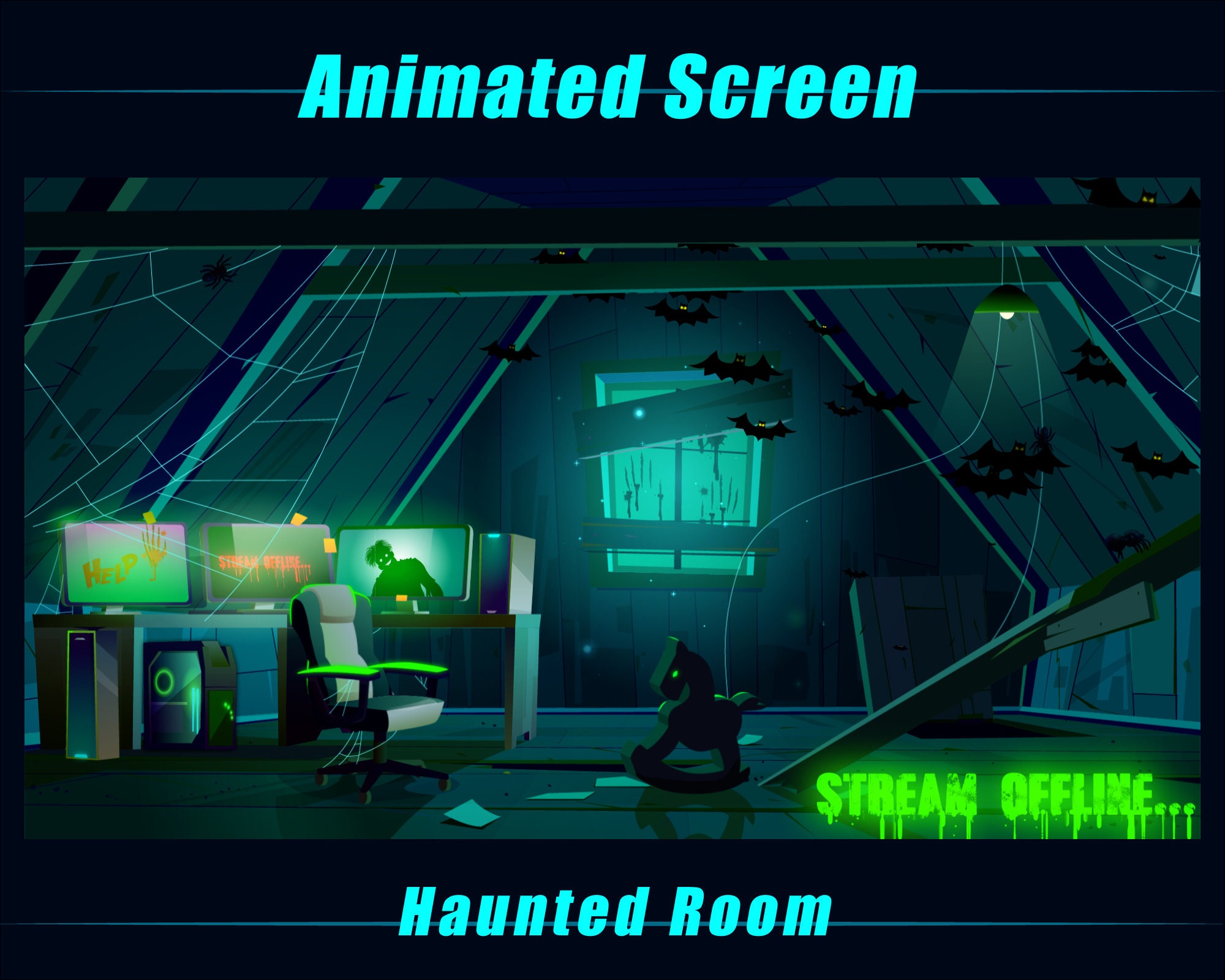 Halloween Neon Haunted PC Room Animated Stream Scenes, NEON Horror Dark ...