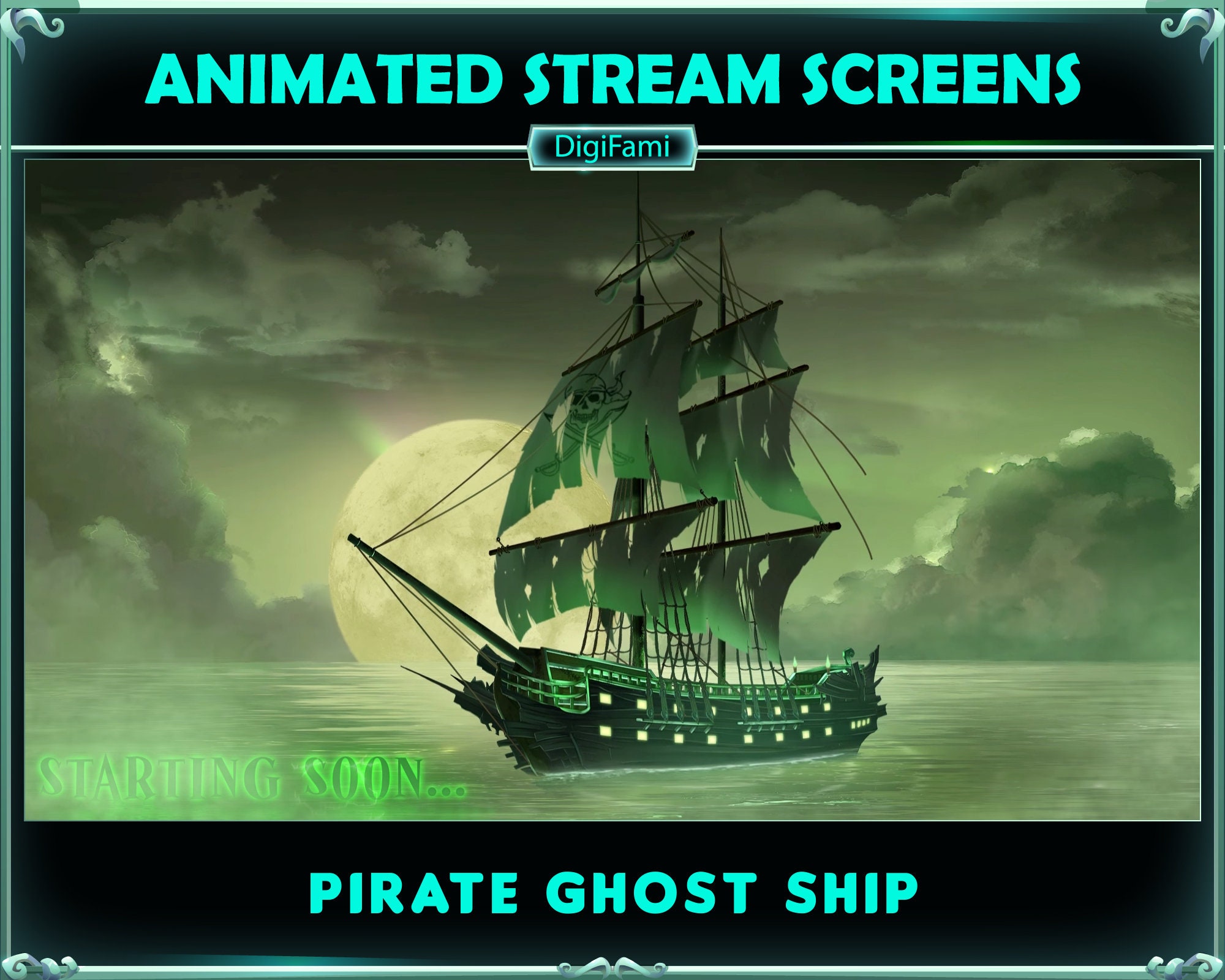 Ghost Pirate Ship Animated Twitch Screen Overlays, Pirate Ghost Ship ...