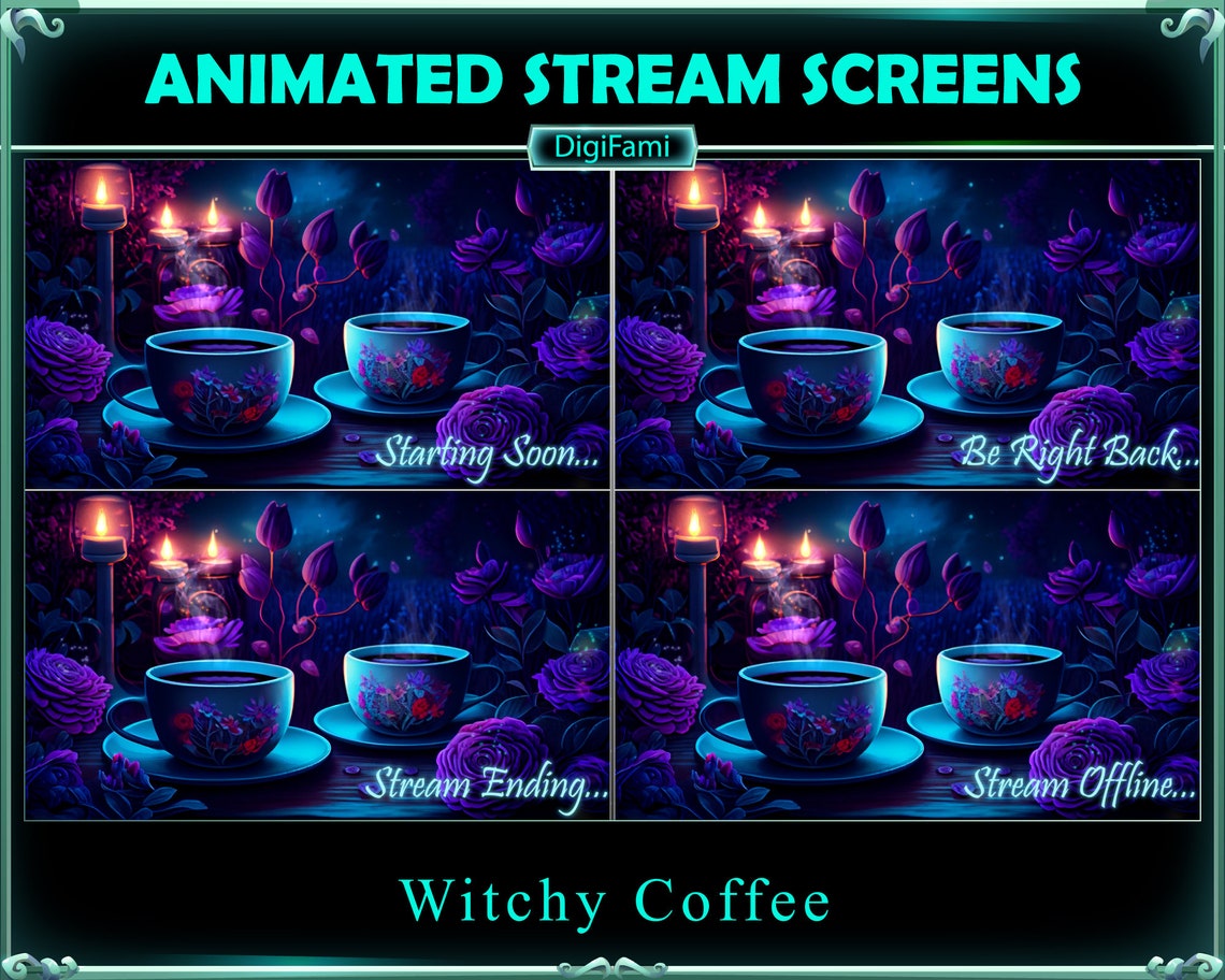 ANIMATED Twitch Stream Overlays Witchy Coffee, Witchy Garden Animated Stream Screens, Witchy ...