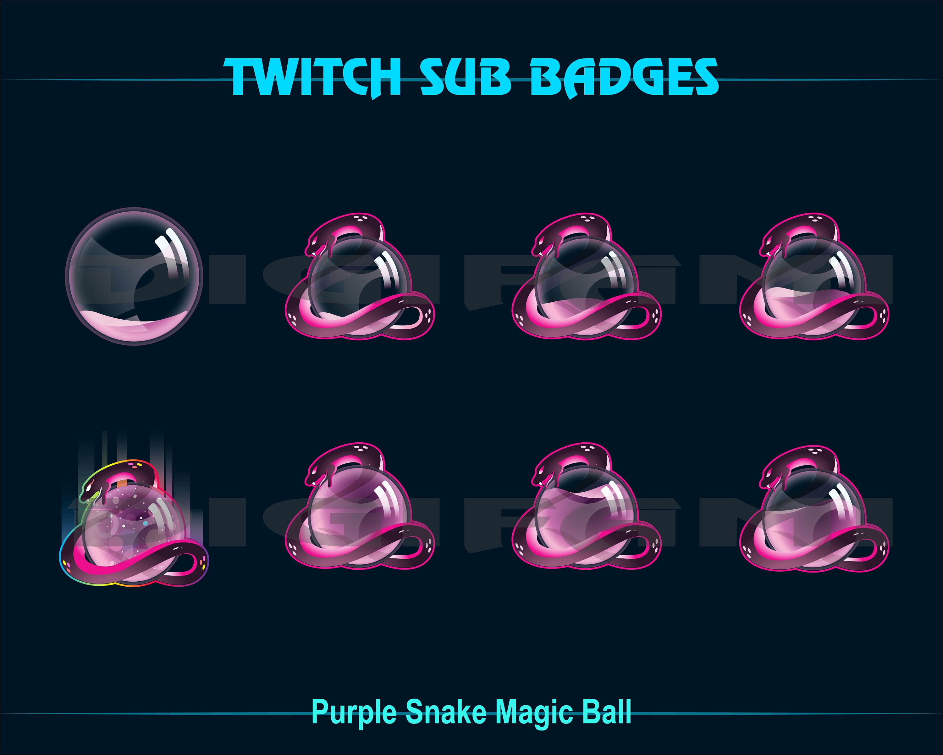 Purple Snake Magic Ball Twitch Sub Badges / Neon Snake Sub - Etsy