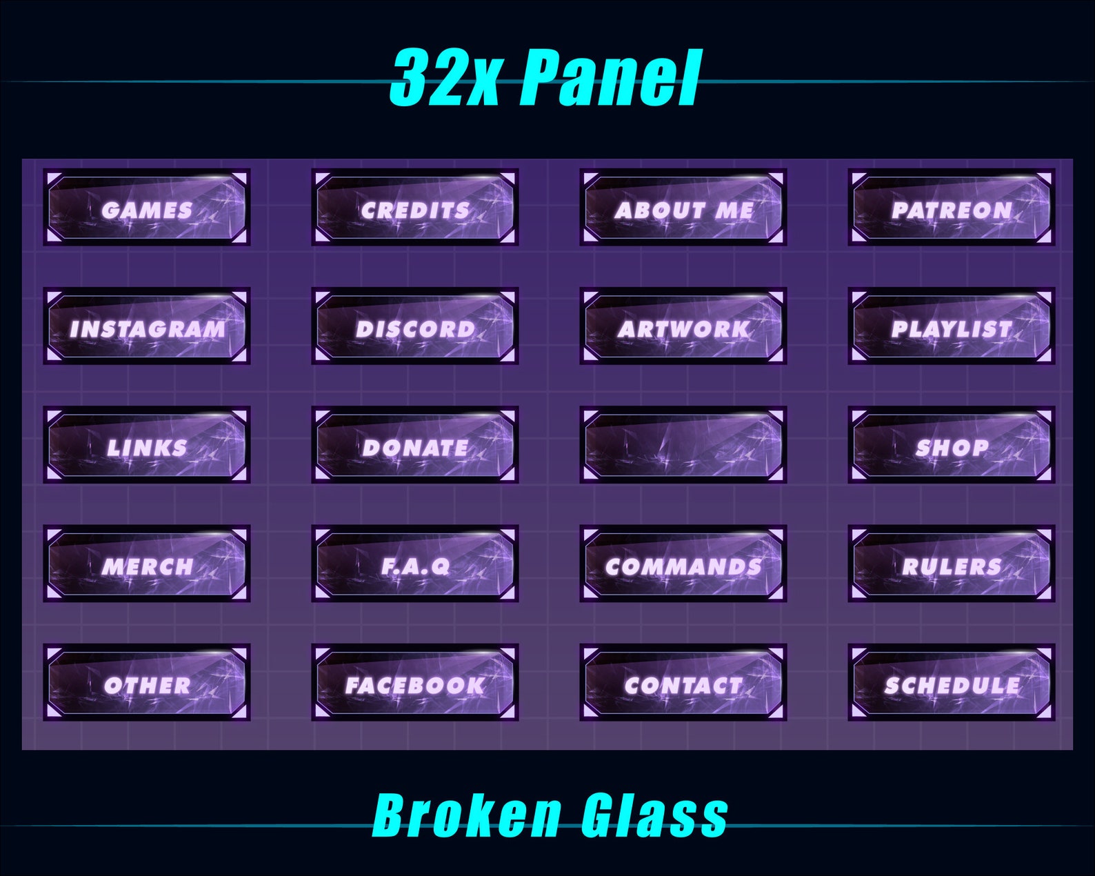 Broken Glass Animated Twitch Stream Overlay Package, Minimalist Purple ...