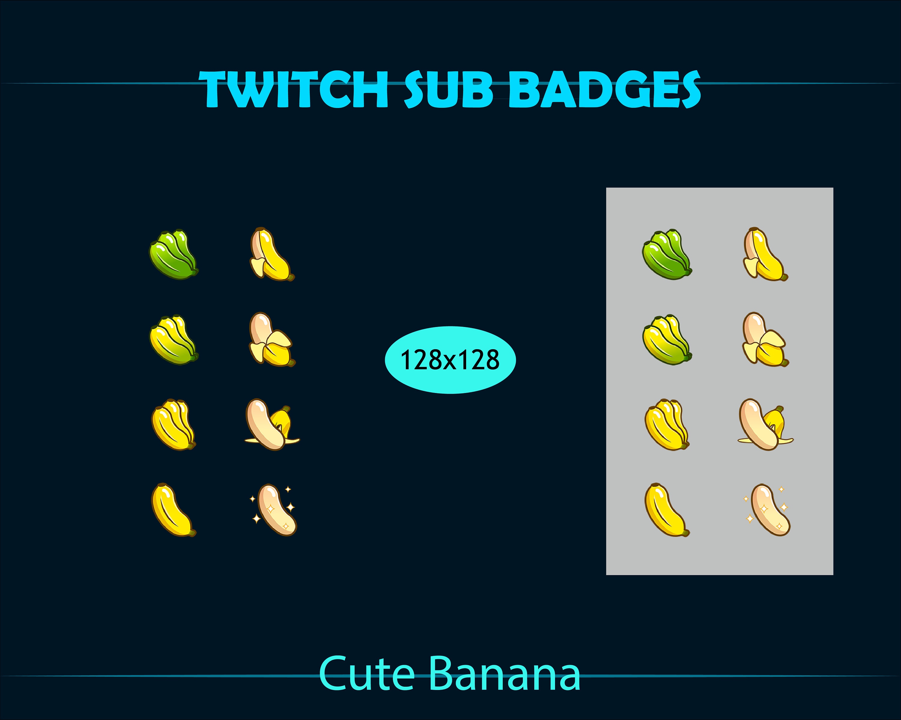 Cute Banana Twitch Sub Bit Badges, Cute Fruits Twitch Sub Bit Badges ...