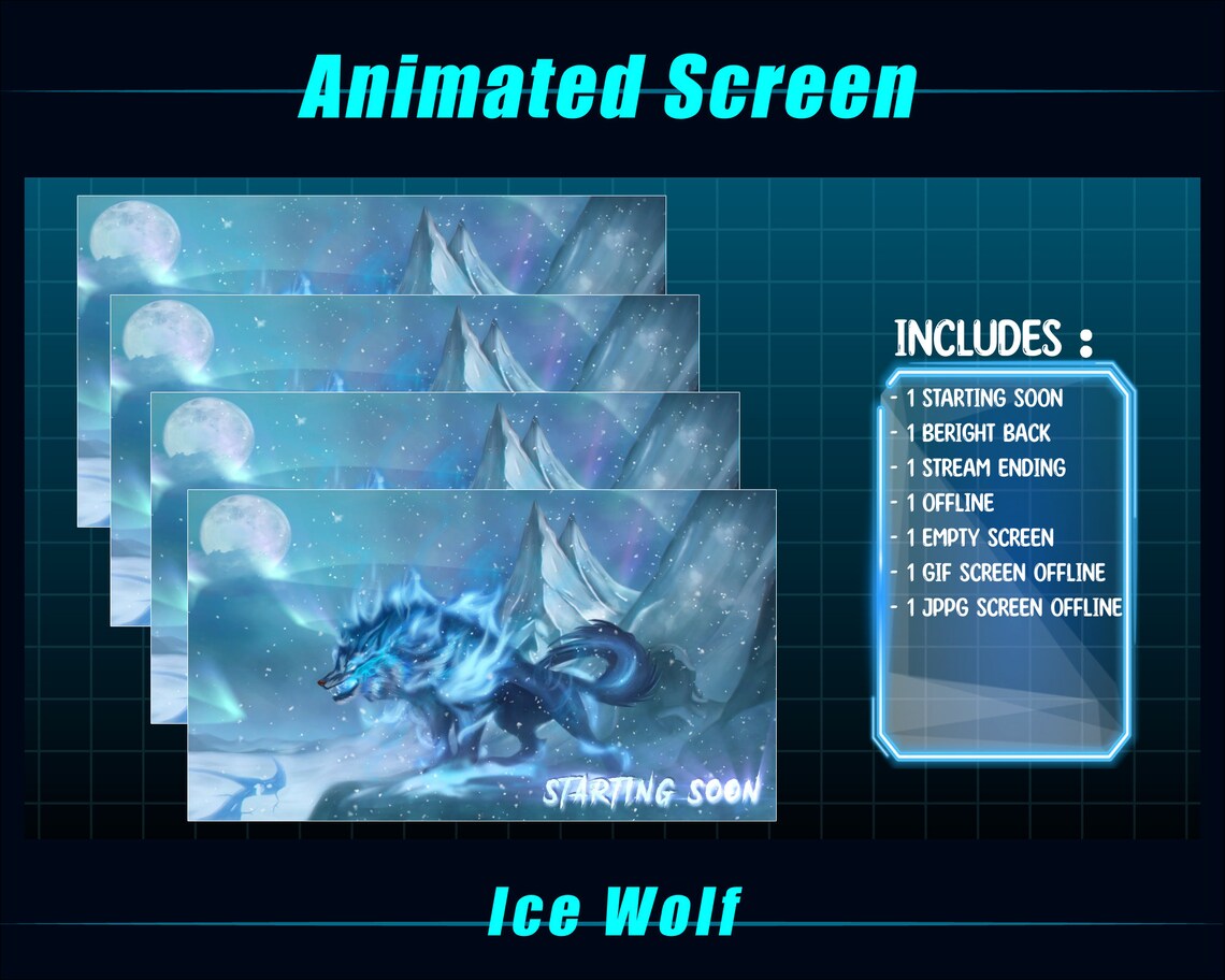 ICE Wolf Animated Twitch Stream Overlay Package, Winter Ice Wolf Twitch ...