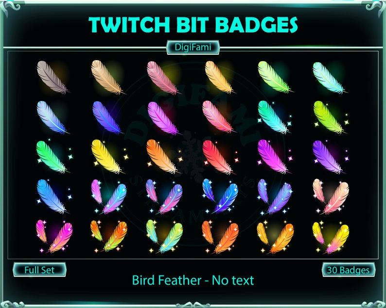 Neon Bird Feather Twitch Bit Badges, Colorful Bird Feather Twitch Bit ...