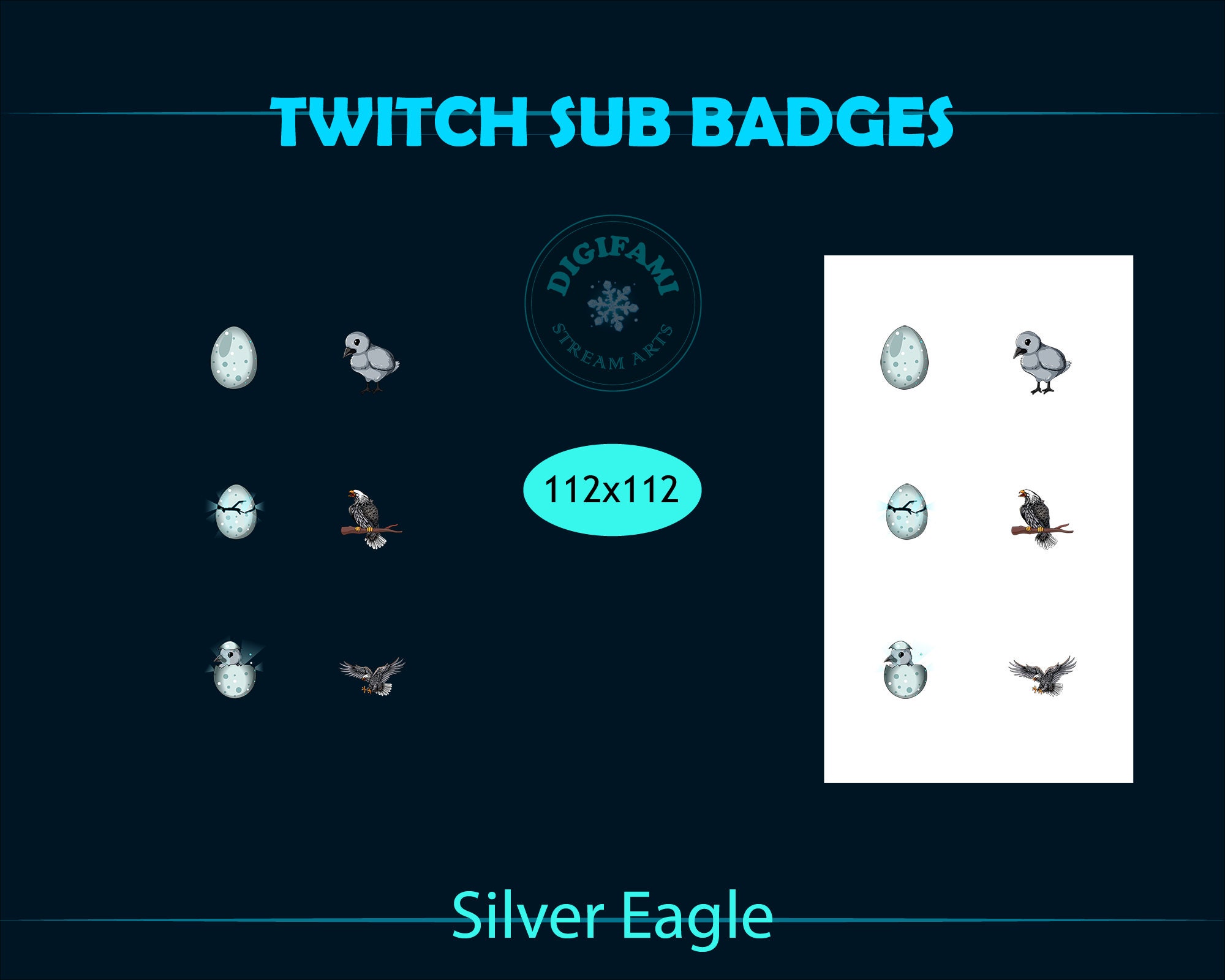 Silver Eagle Twitch Sub Badges, Eagle Loyal Twitch Sub Badges, Kawaii ...