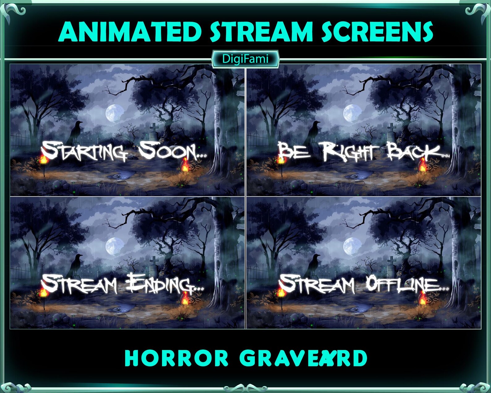 Spooky Halloween Animated Stream Screen Overlays, Black Crow in the ...