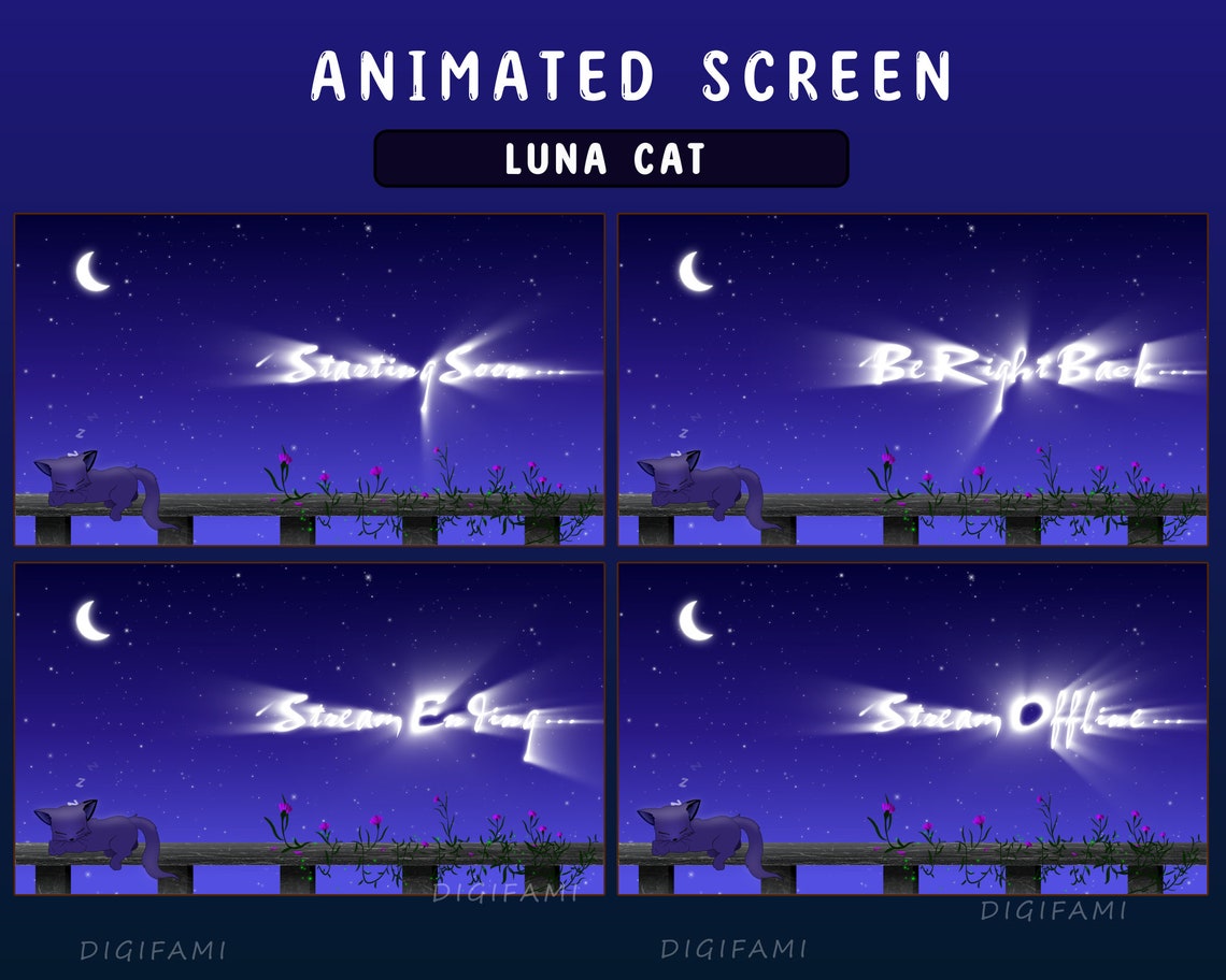 ANIMATED Sleeping Black Cat Twitch Stream Screen Overlays, Sleeping ...